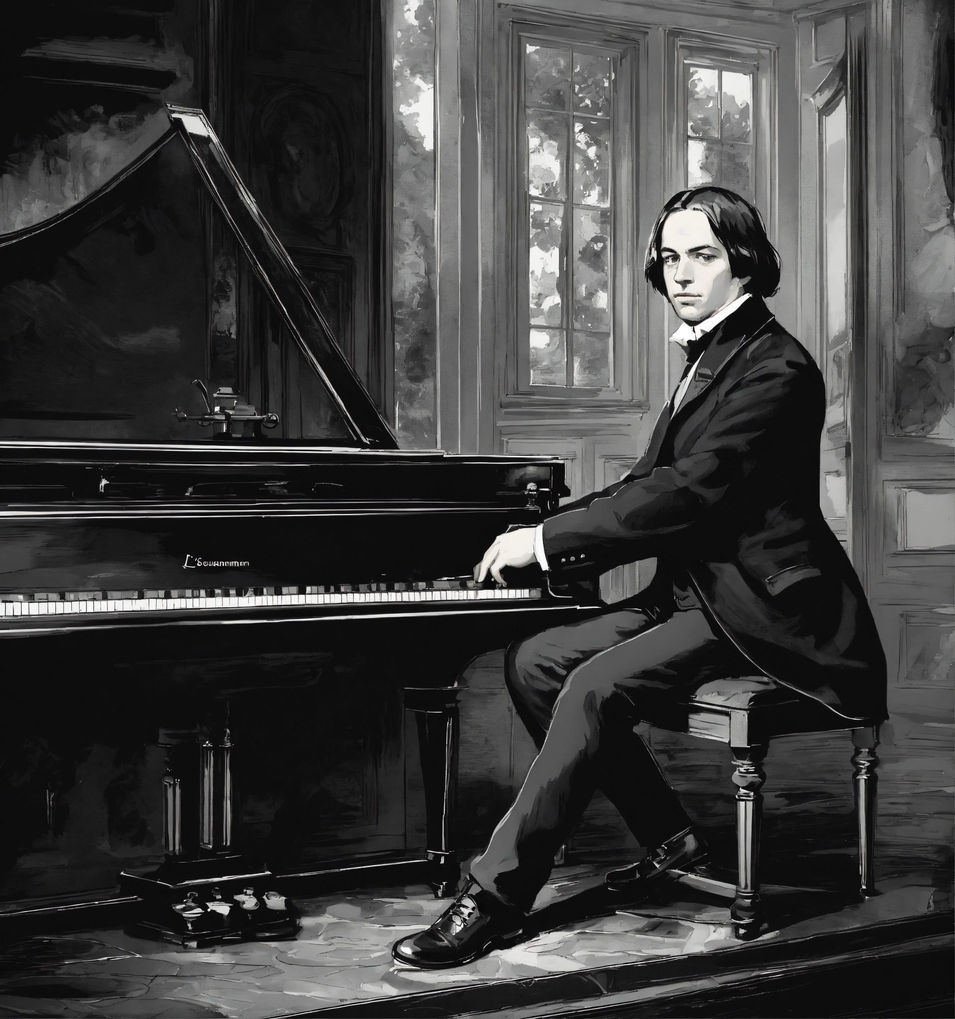 Lexica - Classic depicted in paintings Robert Schumann in vector black ...