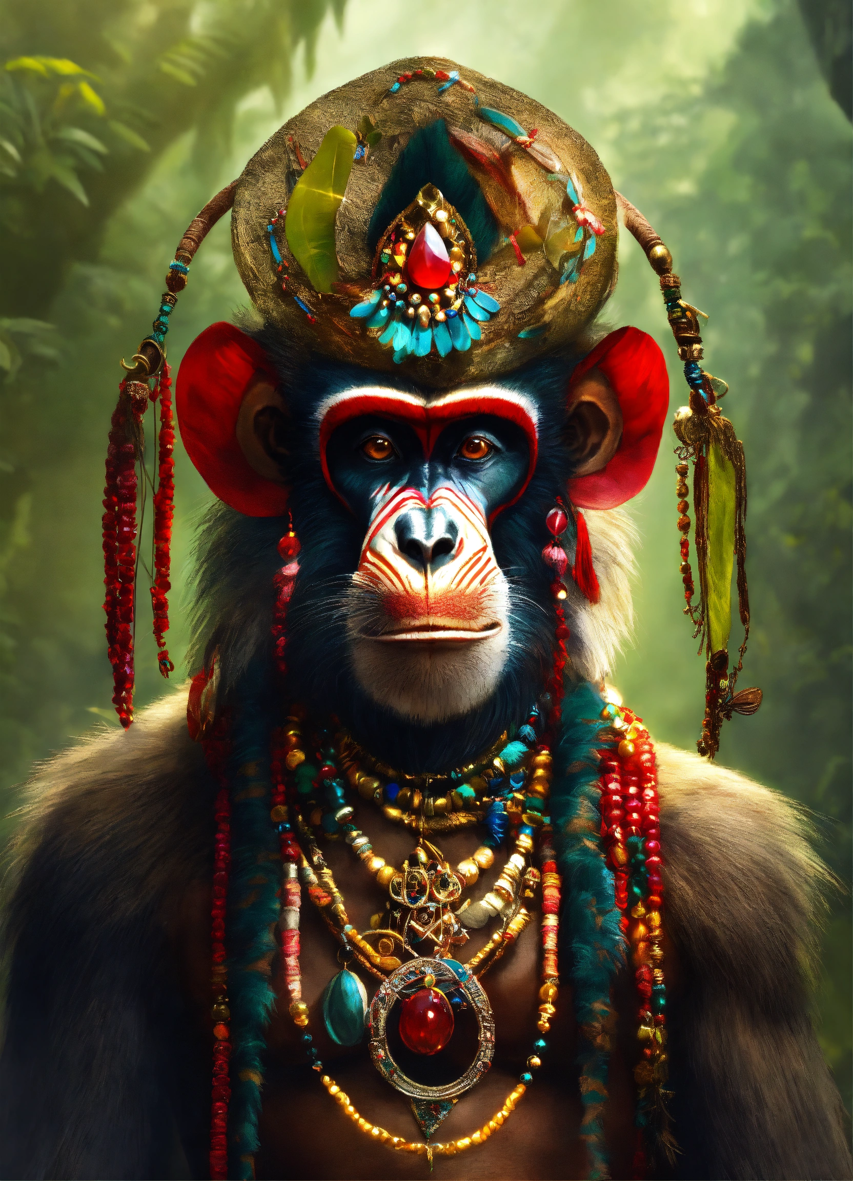 Lexica - A male mandrill witch doctor, monkey, shaman hat, animal ...
