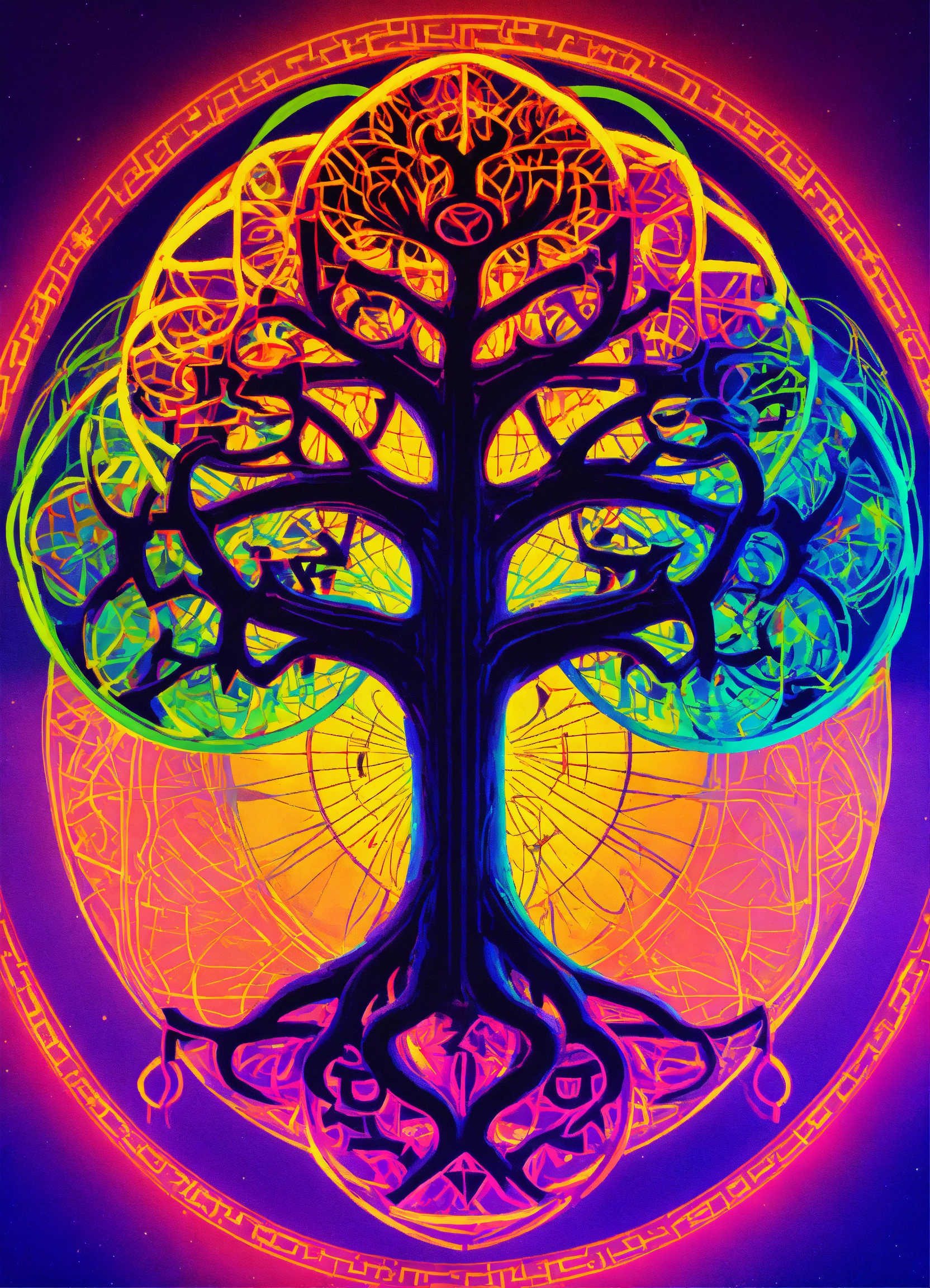 Lexica - Tree of life symbole, inter-connected, outer-connected, fluo ...