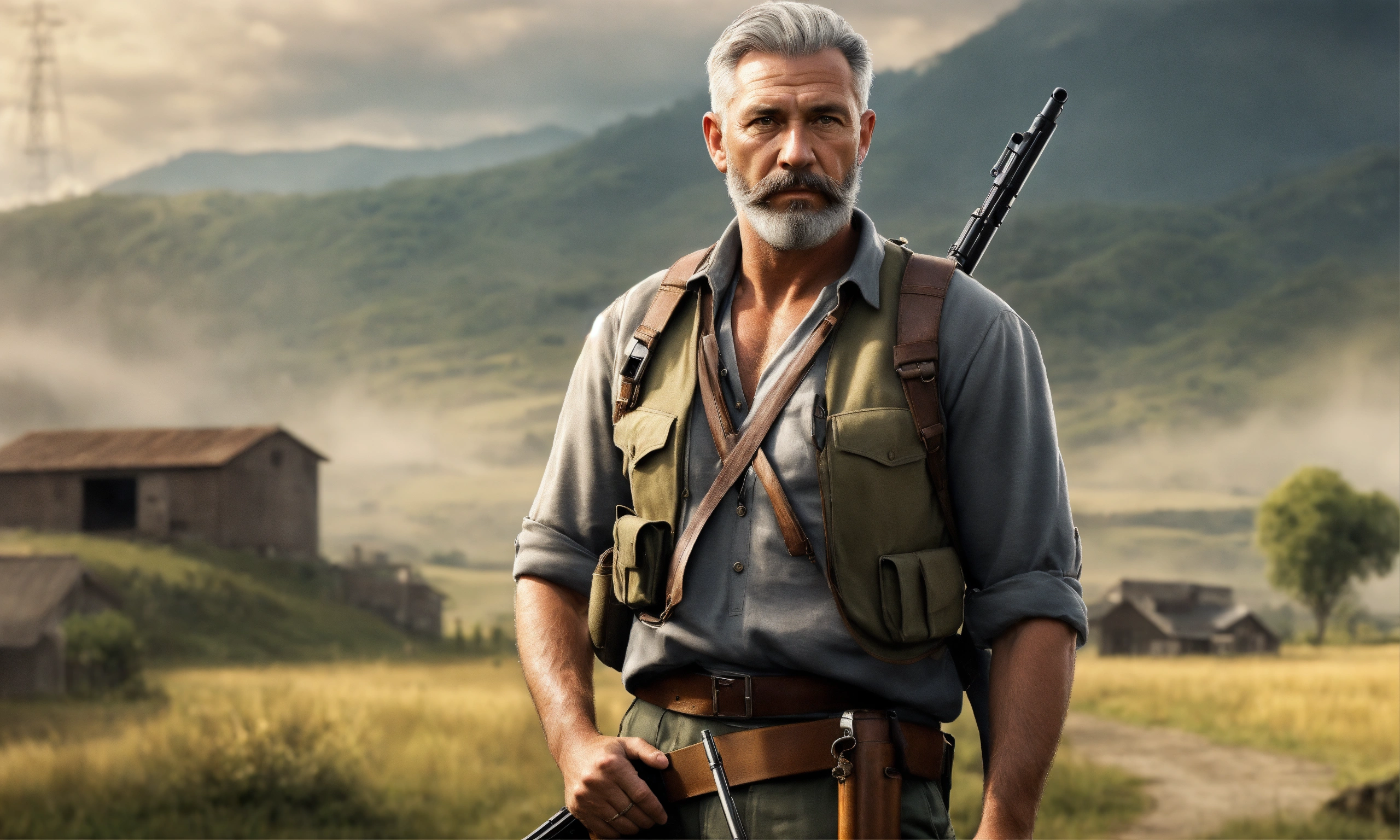 Lexica - Cinematic wallpaper of a 1940s german mercenary with a plain t ...