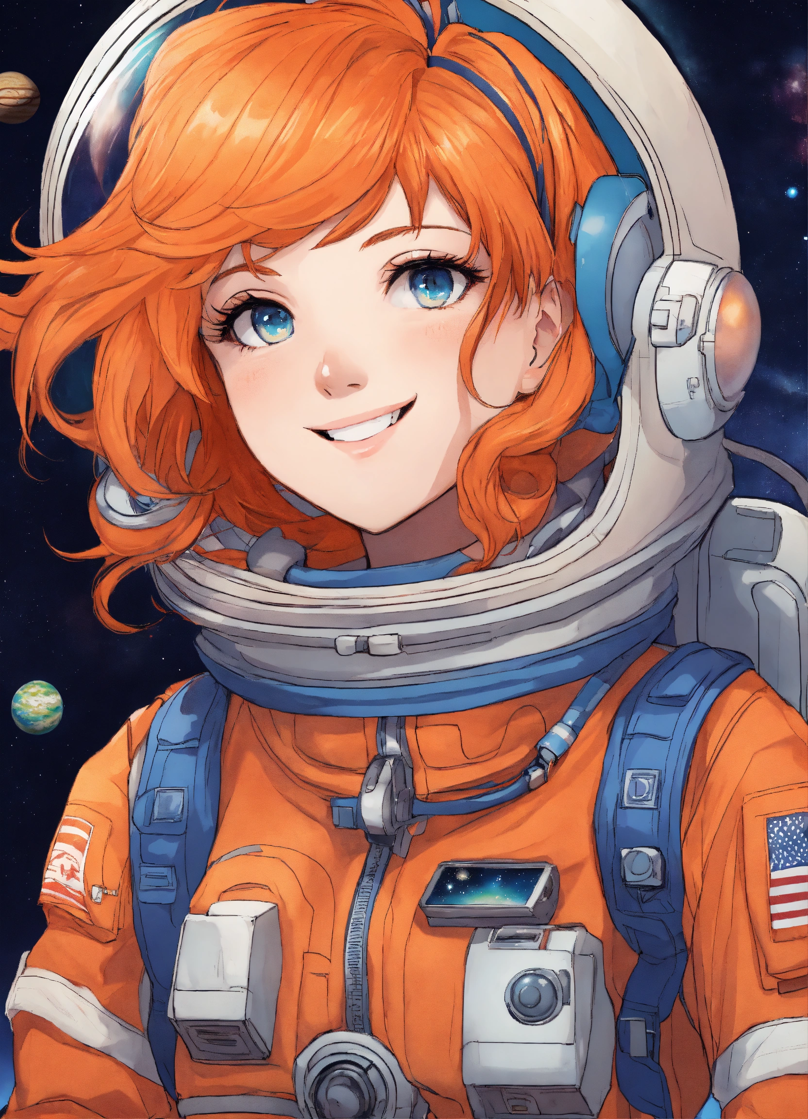Lexica - Create a manga version of an astronaut girl, dressed in a blue ...