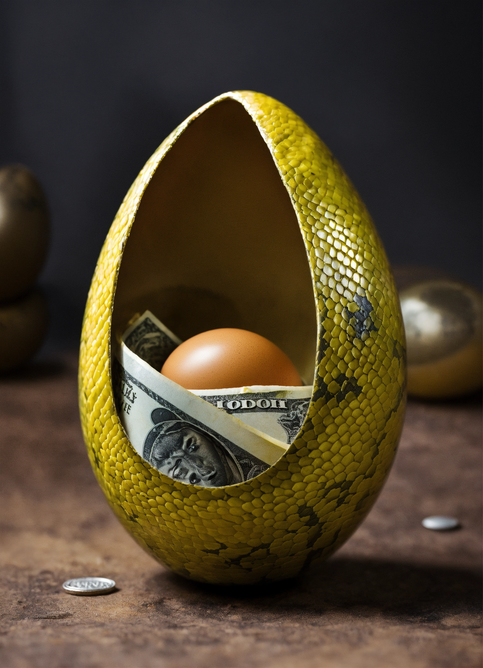 Lexica - Snake wrapped around egg with money on the floor