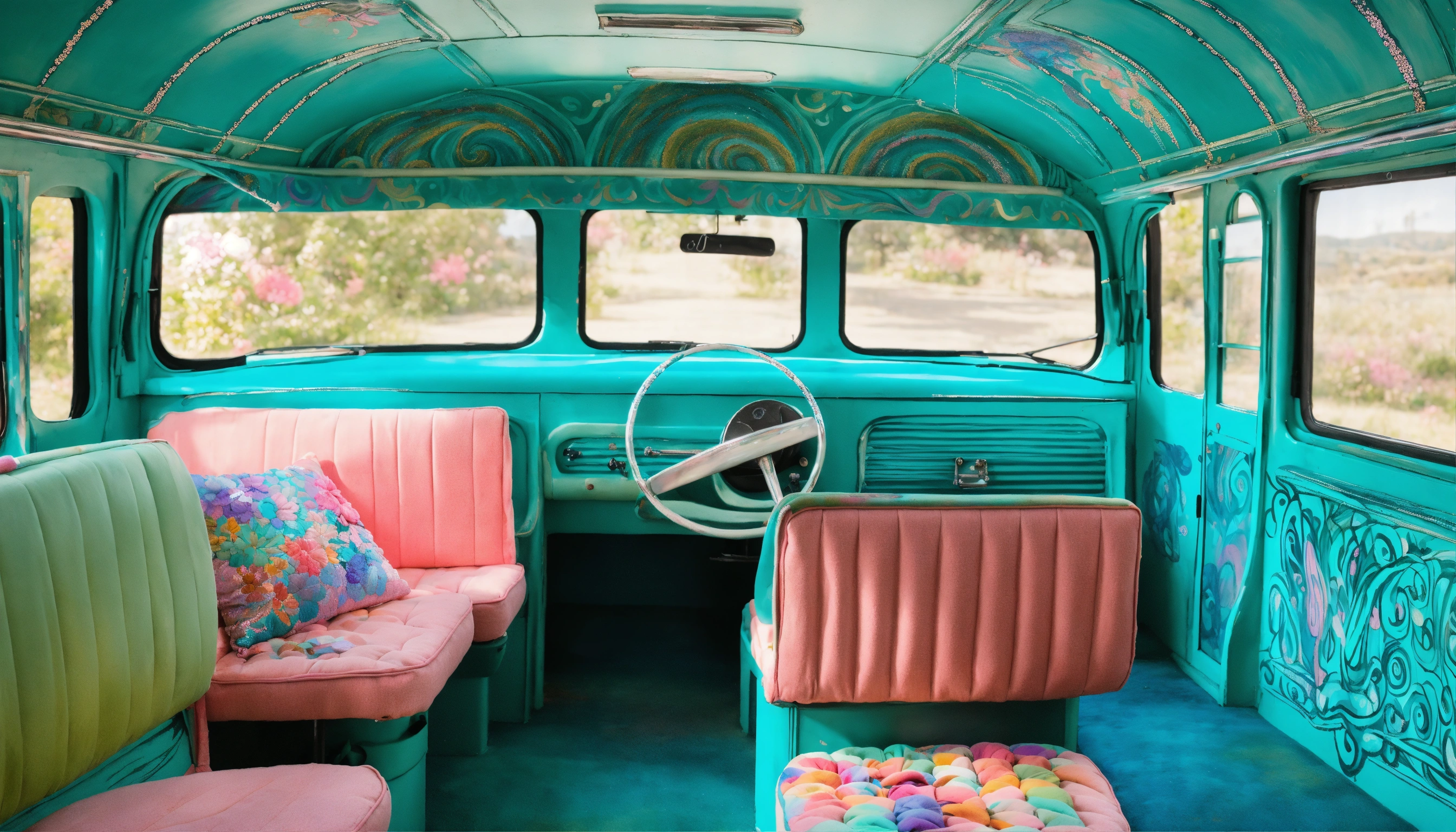 Lexica - Concept art of hyper realistic turquoise Volkswagen bus ...