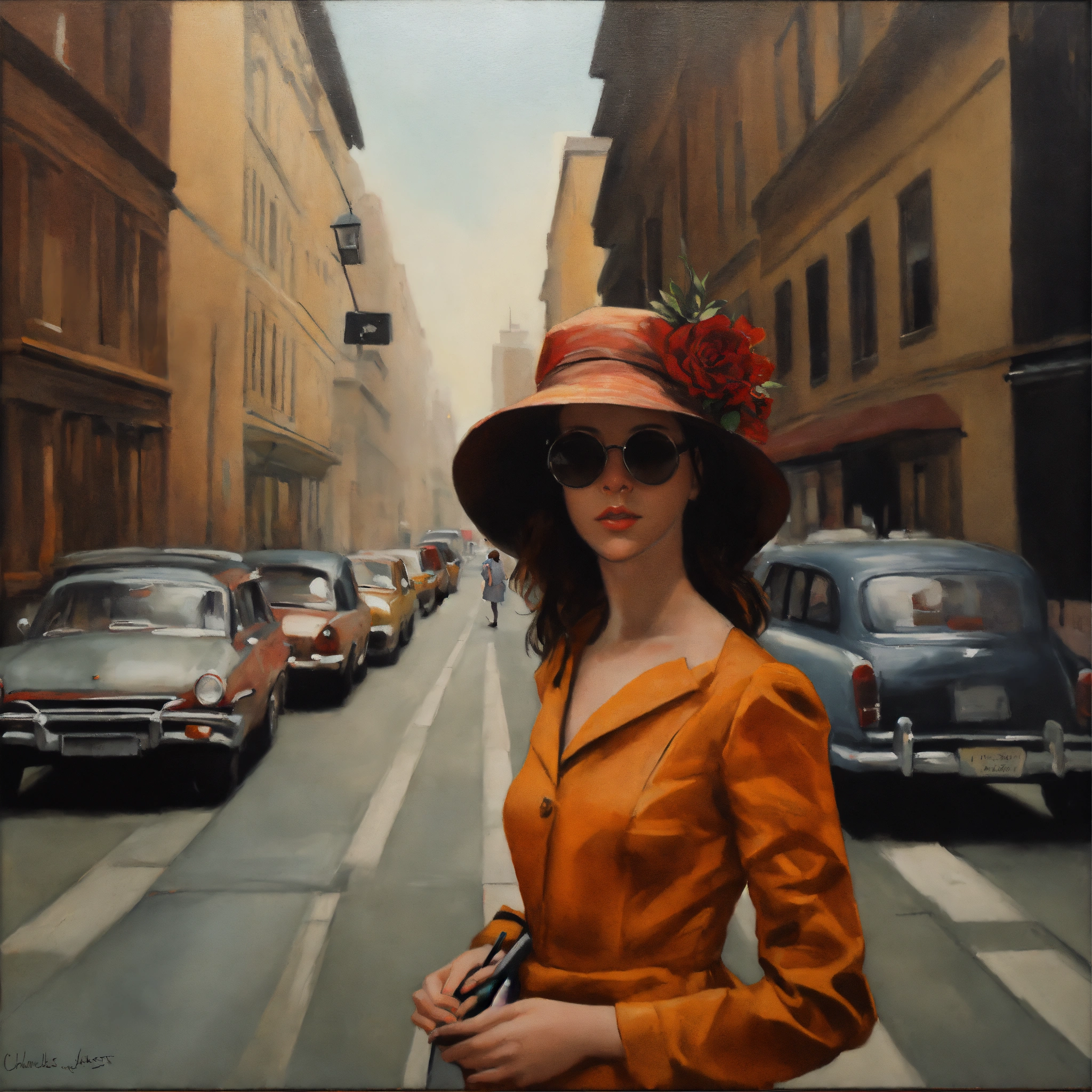 Lexica - Woman walking in the street in oil painting style charles ...