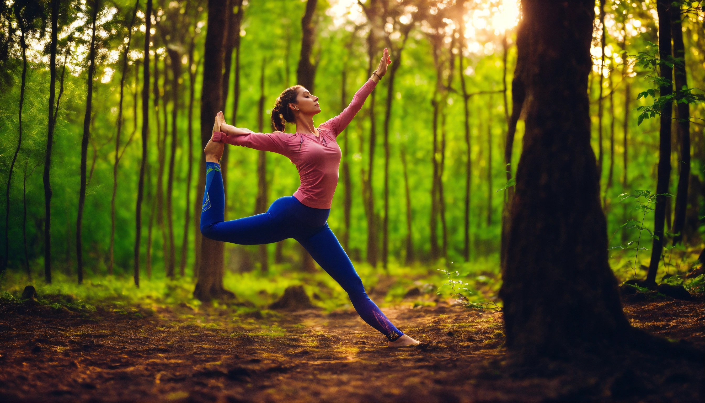 Lexica - Maiden doing yoga in a magic forest, poses, perfect face