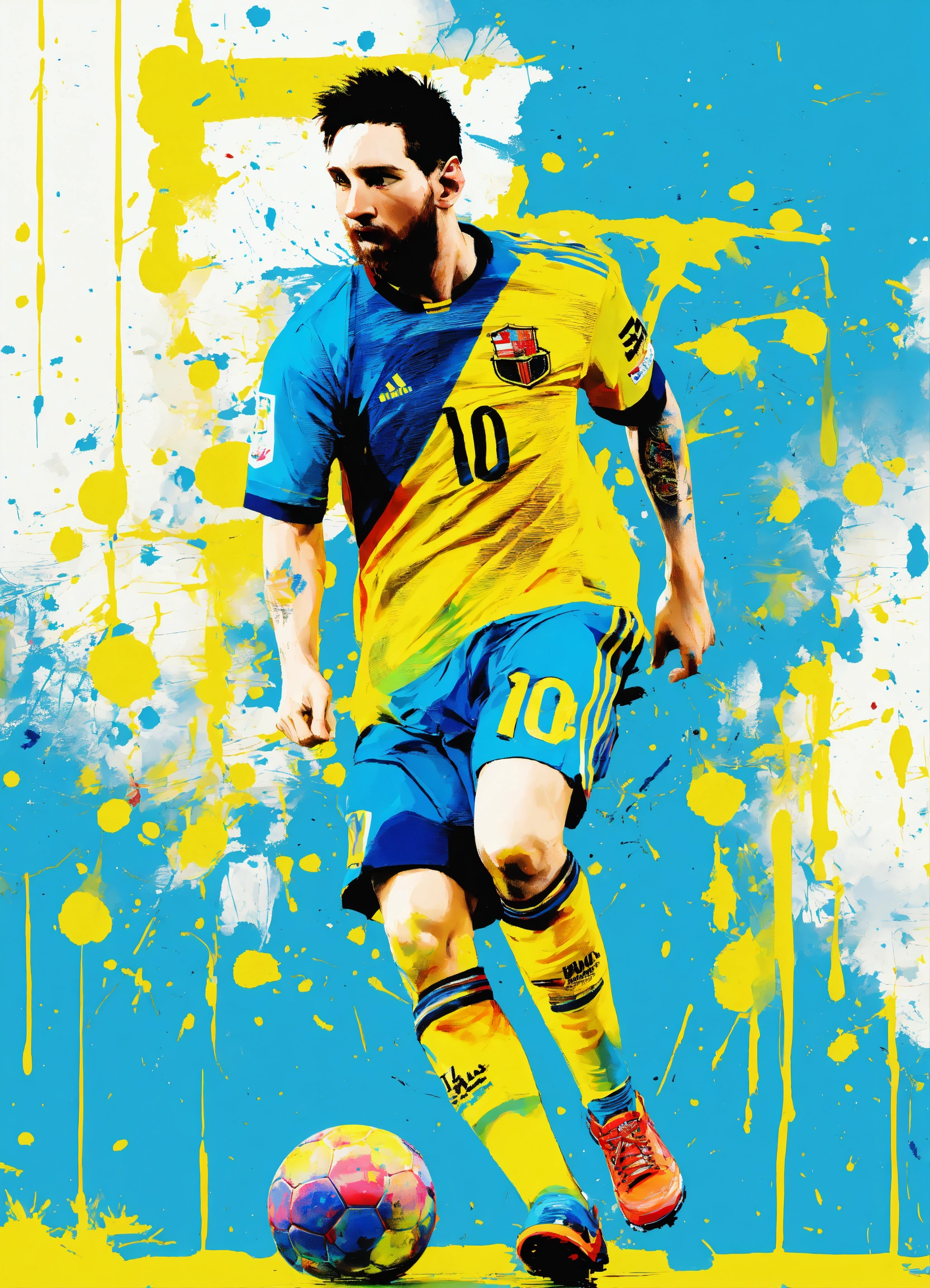 Lexica - Futuristic paint splatter of messi , Basquiat-inspired, creamy ...