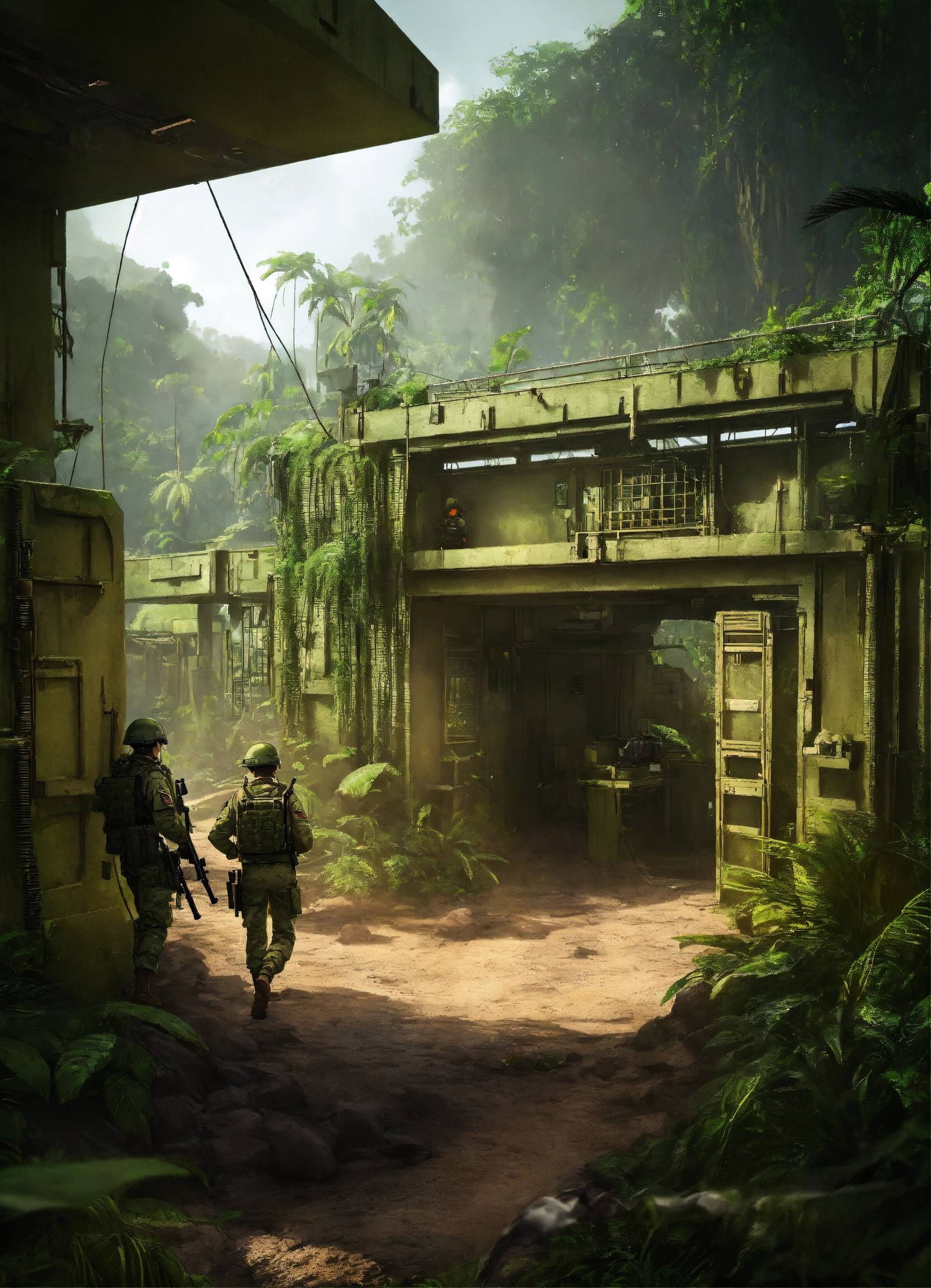 Lexica - Active sci fi military jungle compound, military fence, jungle ...
