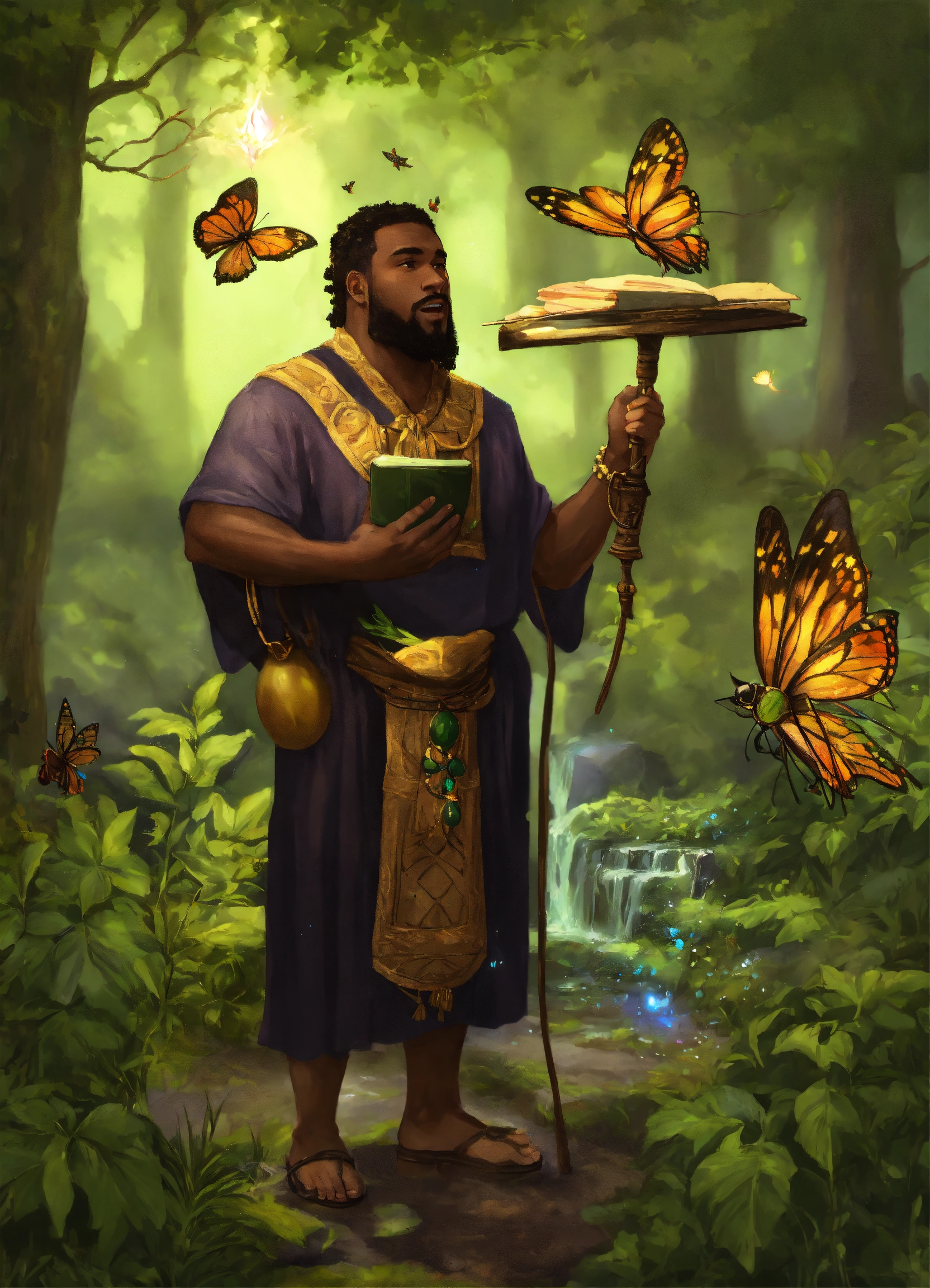 Lexica - Stocky black guy druid summoning a fairy