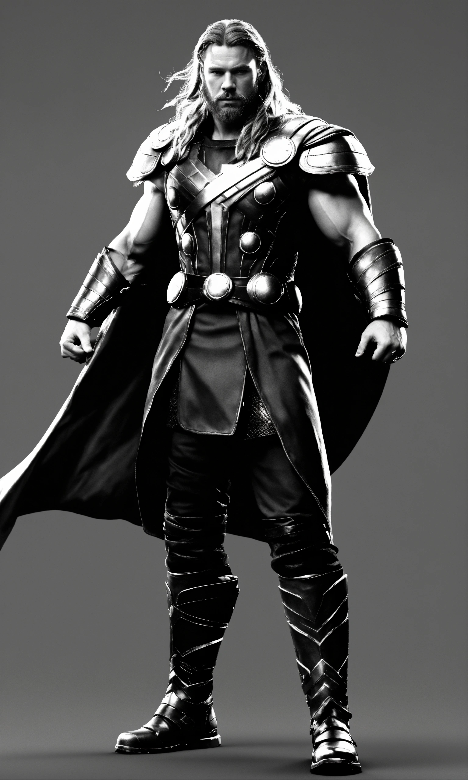 Lexica - In 1800 Thor stands on the street full-body, black and white ...