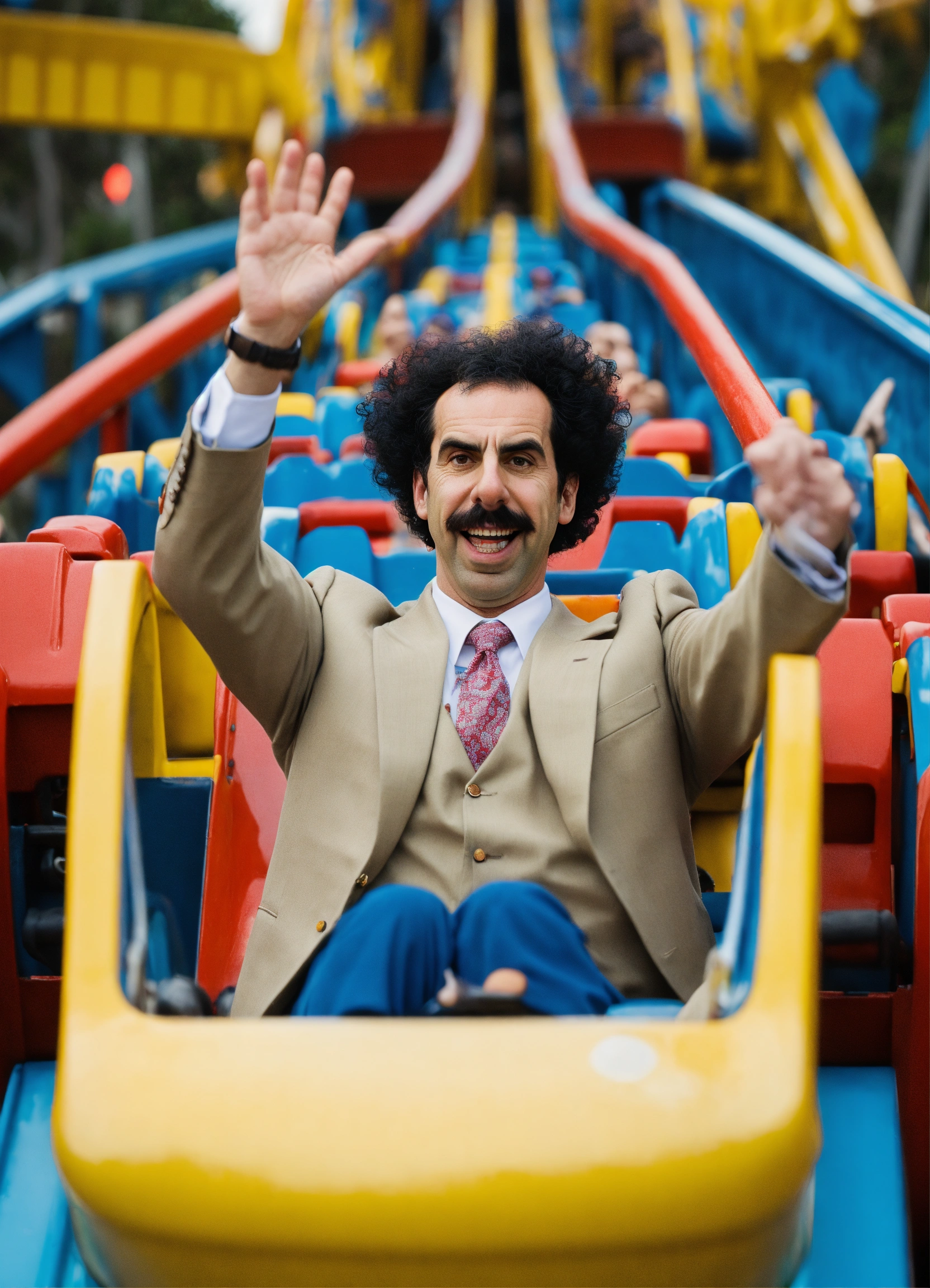 Lexica - Borat on a rollercoaster, arms up