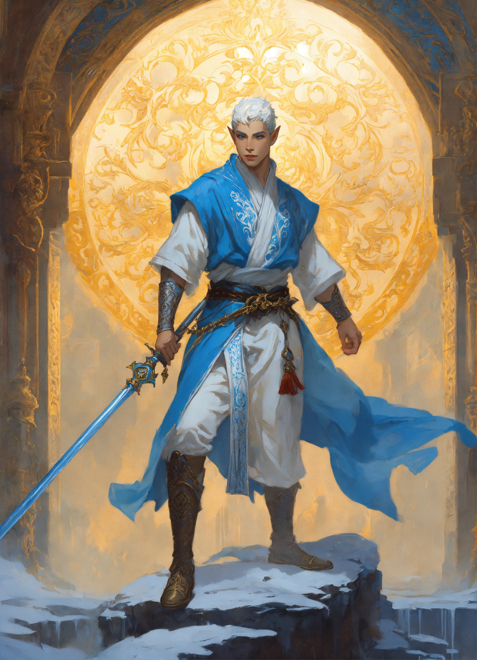 Lexica - Male elf, ice blue skin color , white white short hair ...