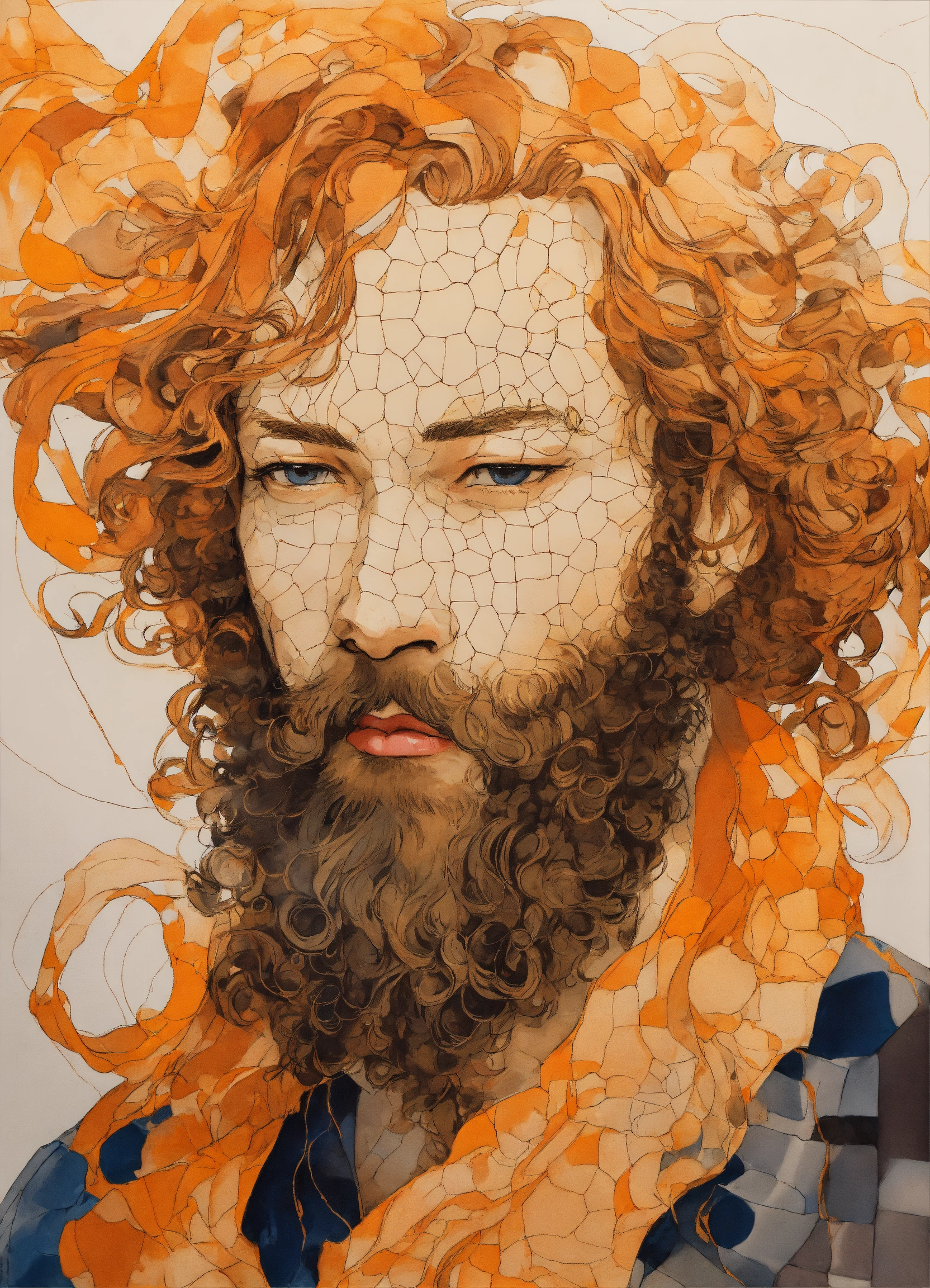 Lexica - A portrait. a long-bearded man with curly orange hair swirling ...