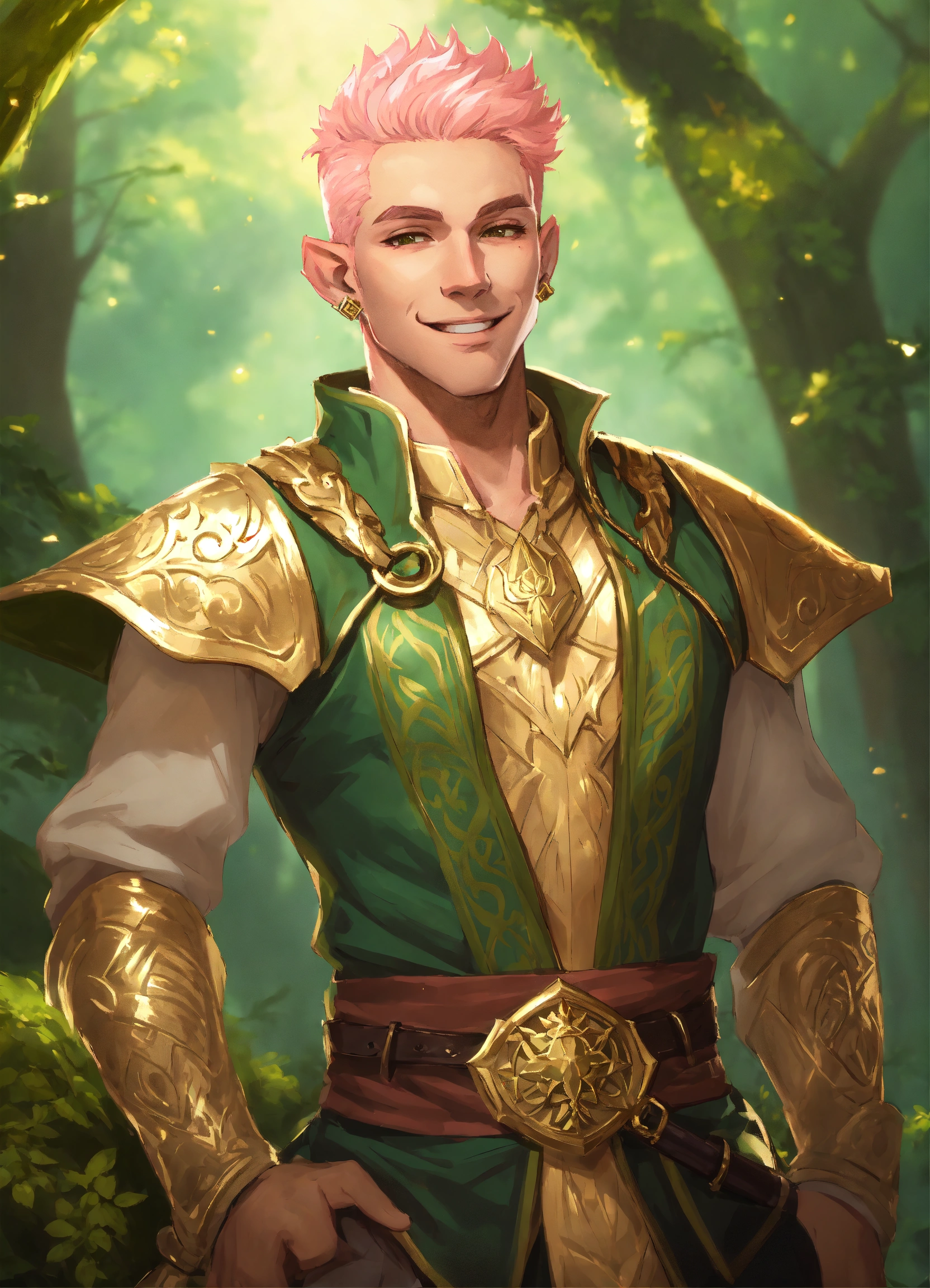 Lexica - Male Halfelf, pathfinder art style. Full body Muscular, smirk ...