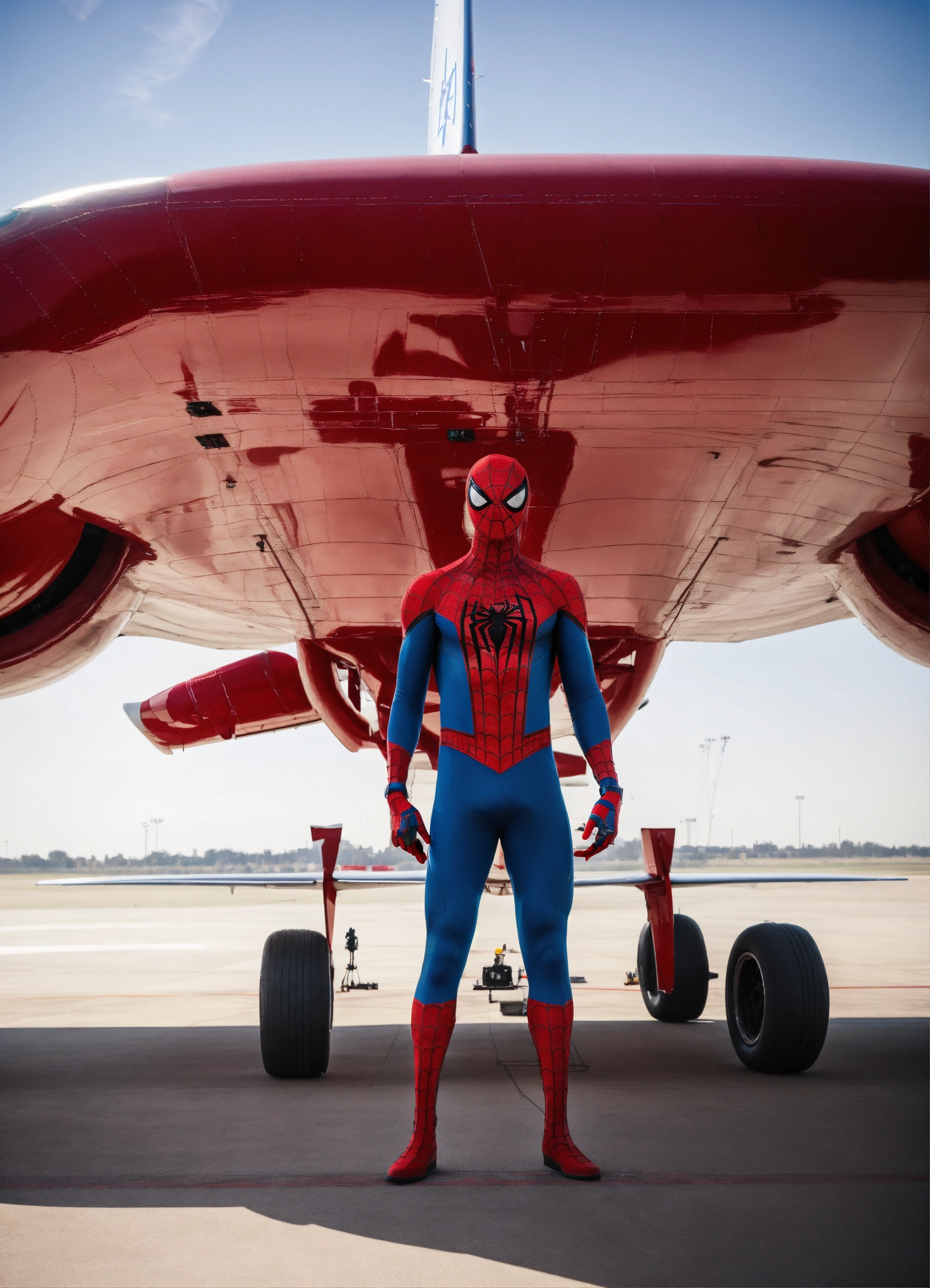 Lexica - Spiderman poses on the world's largest plane on a clear ...