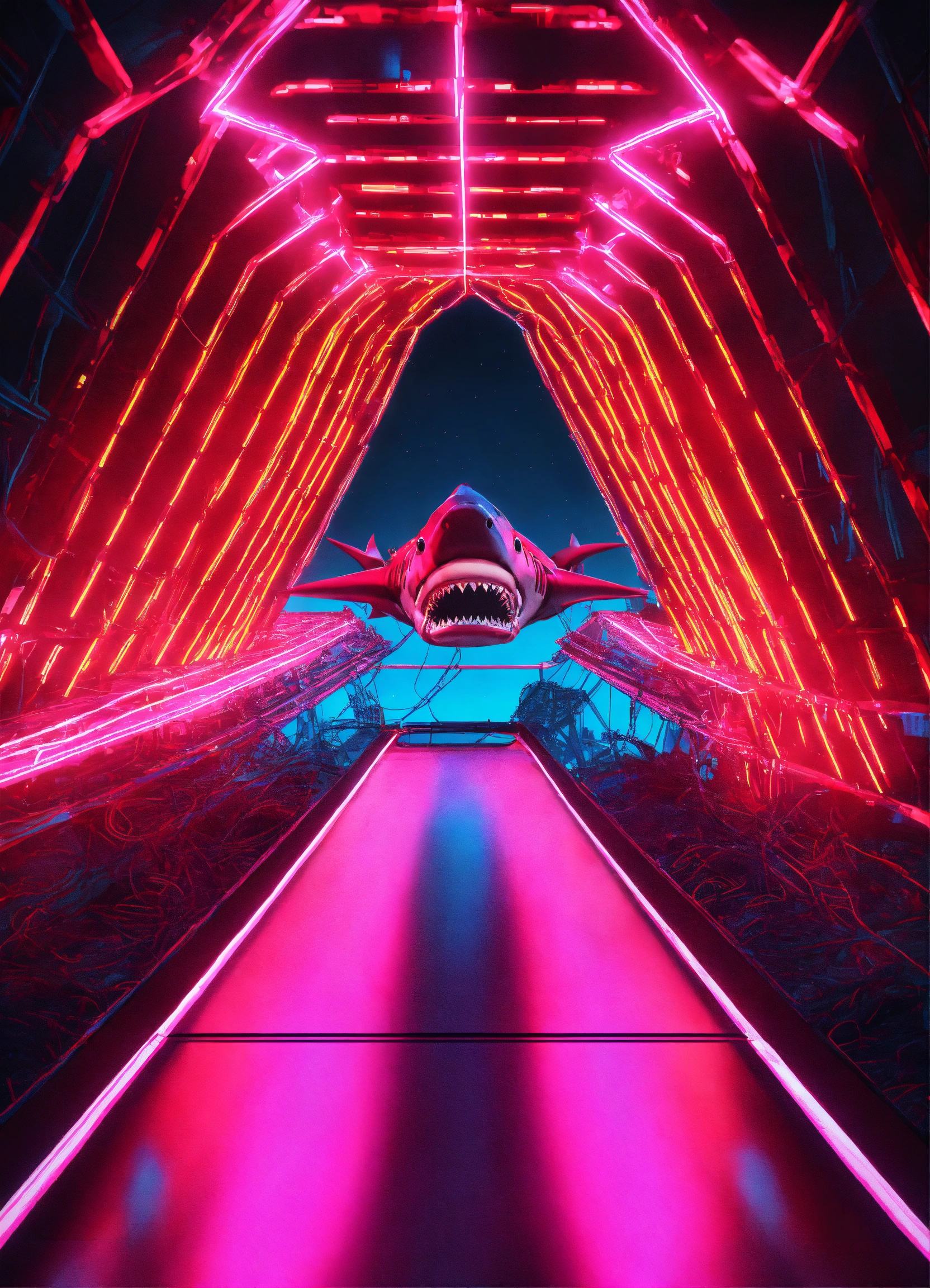 Lexica - Digital wire neon Frame terminator shark semi transparent 3d ...