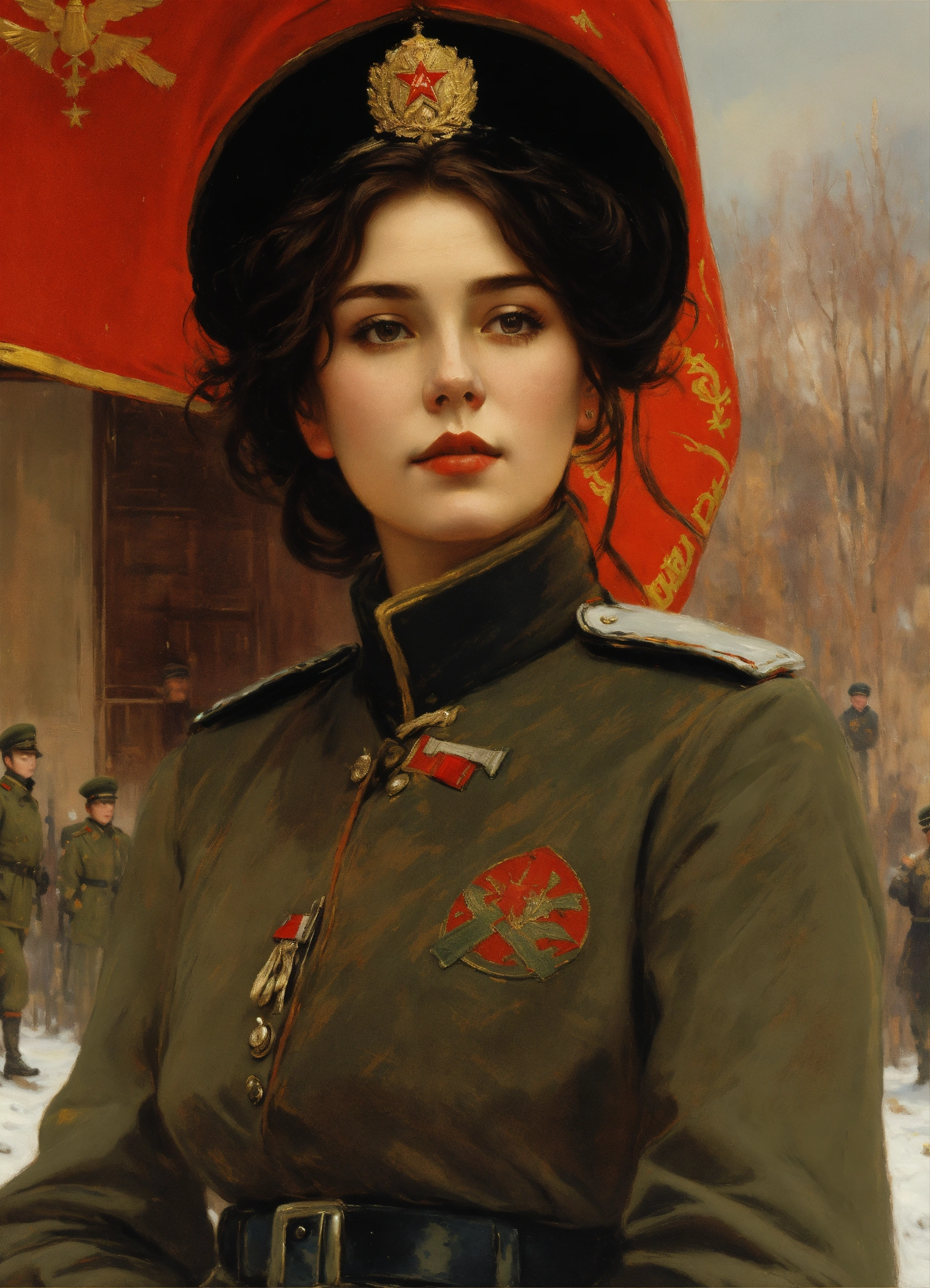 Lexica - Artwork by Ilya Repin female soldier with dark brown hair ...