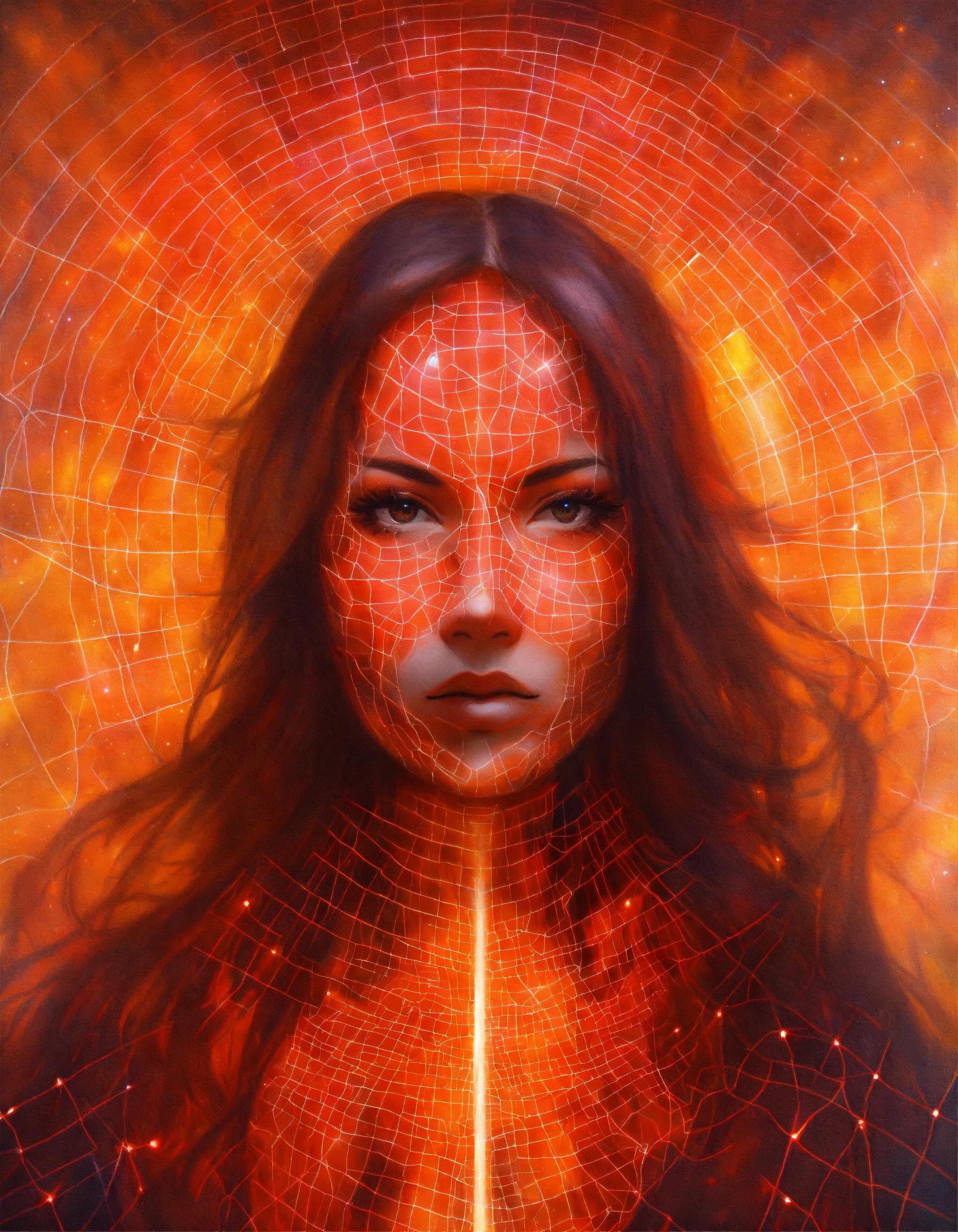 Lexica - Colored pencil drawing of portrait of an energetic grid of red ...
