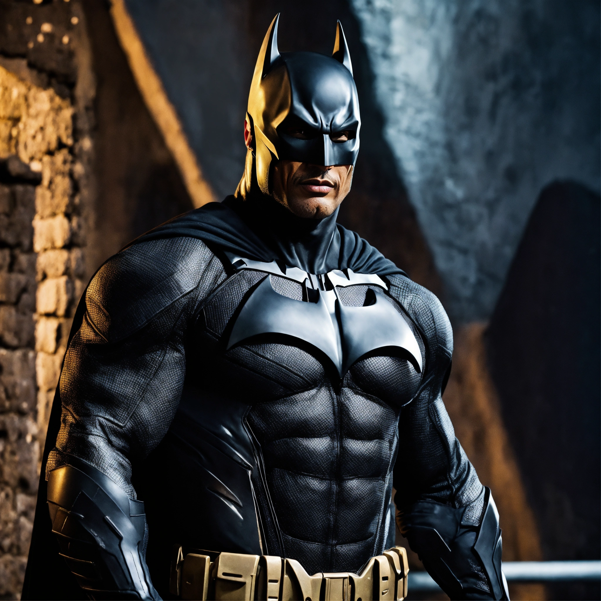 Lexica - Face focus shot, 1 man, solo, Dwayne Johnson as Batman, tall ...