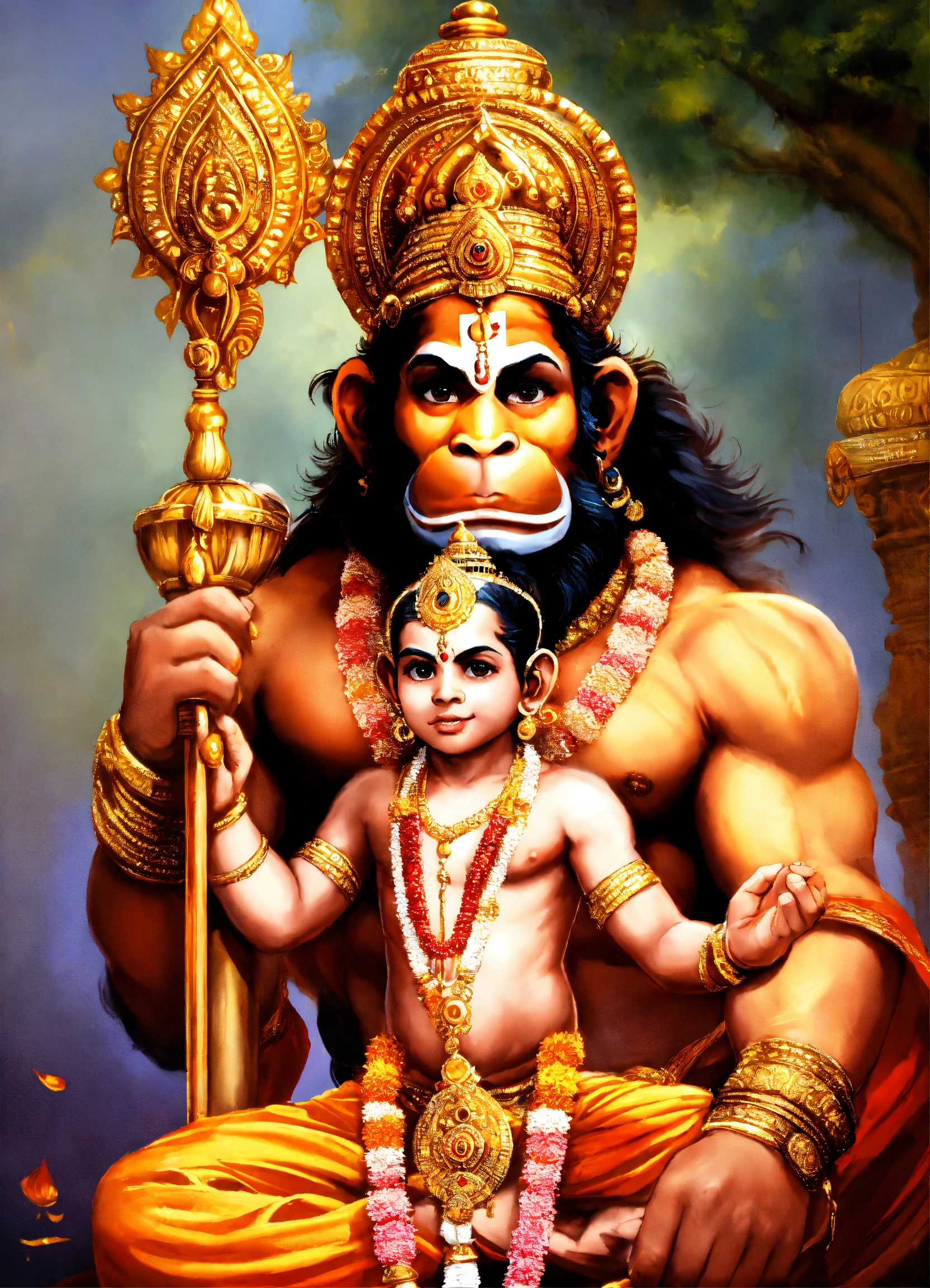 Lexica - Hanuman ji supporting kid by standing behind him