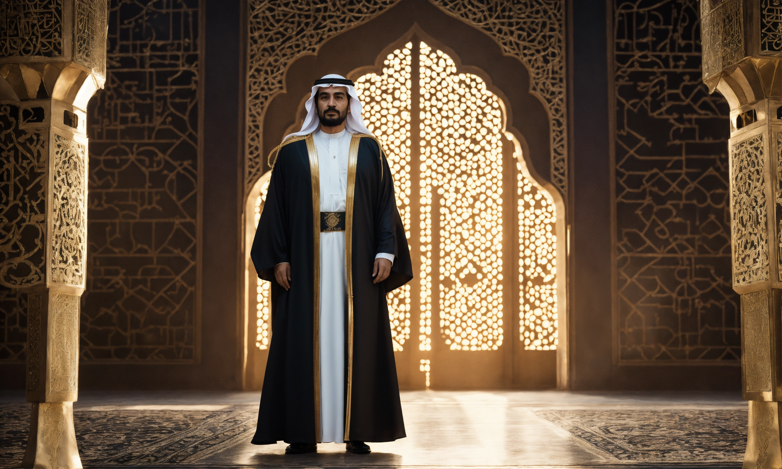 Lexica - Saudi old king, traditional costume, standing, looking side ...
