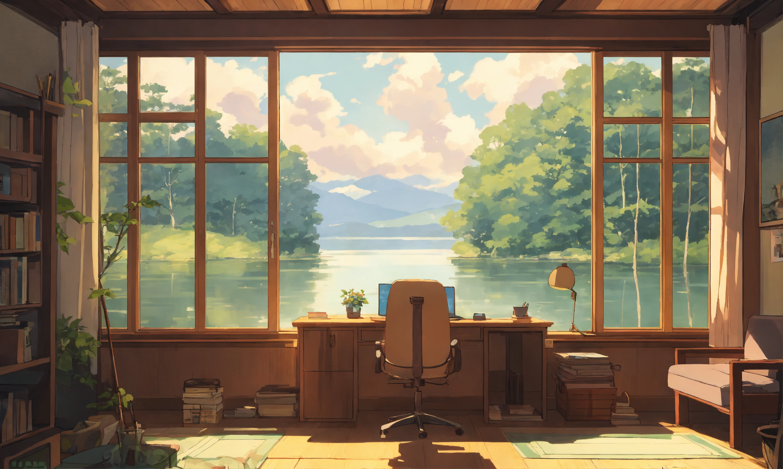 Lexica - Minimal study room in lake side house, wooden acrylic washed ...