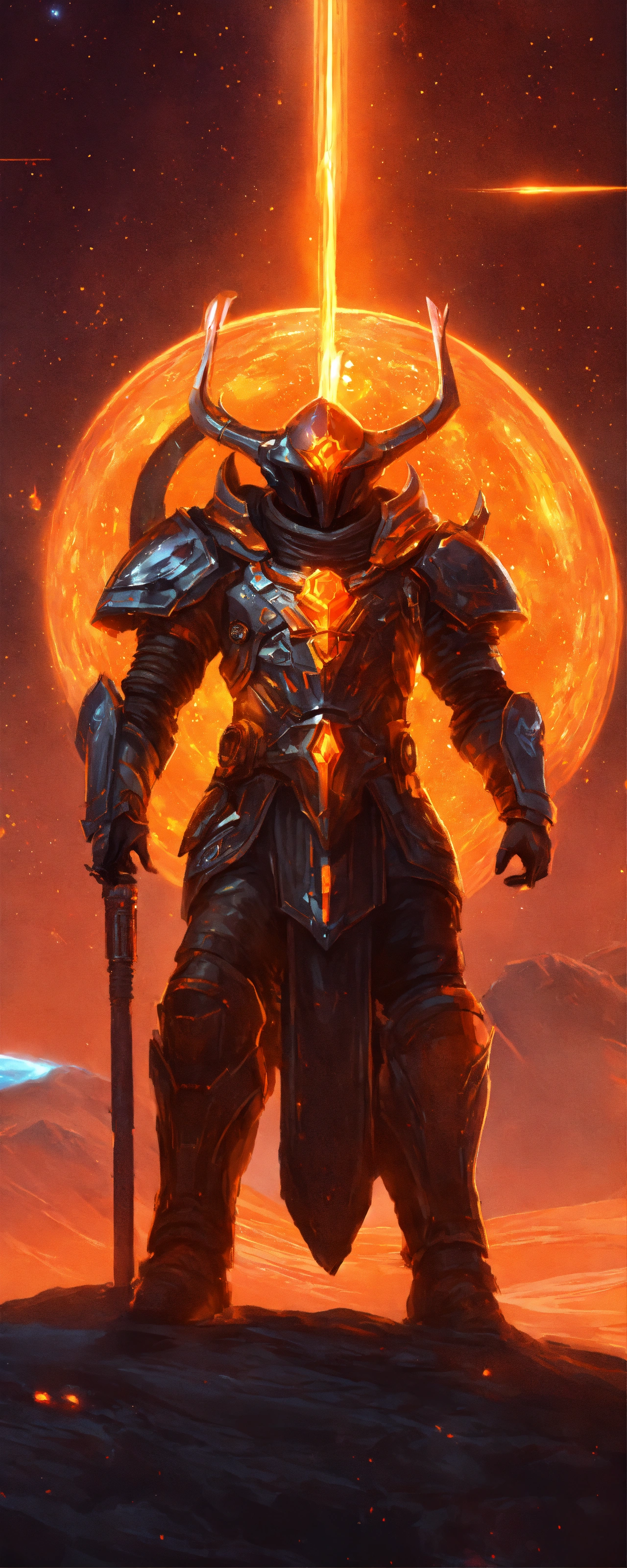 Lexica - Drawing of epic alien warlord king with glowing orange energy ...