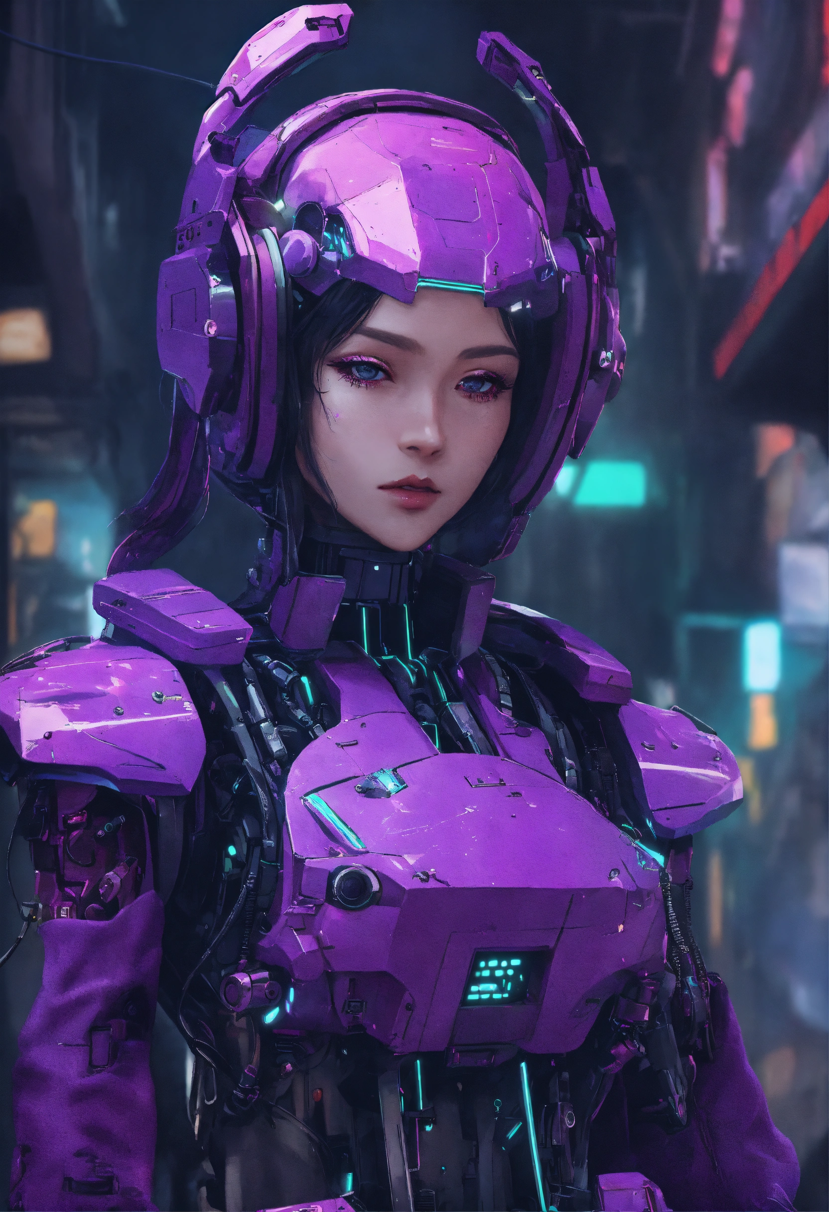 Lexica - Old stile, aesthetic, violet robot, cyberpunk, dark anime ...