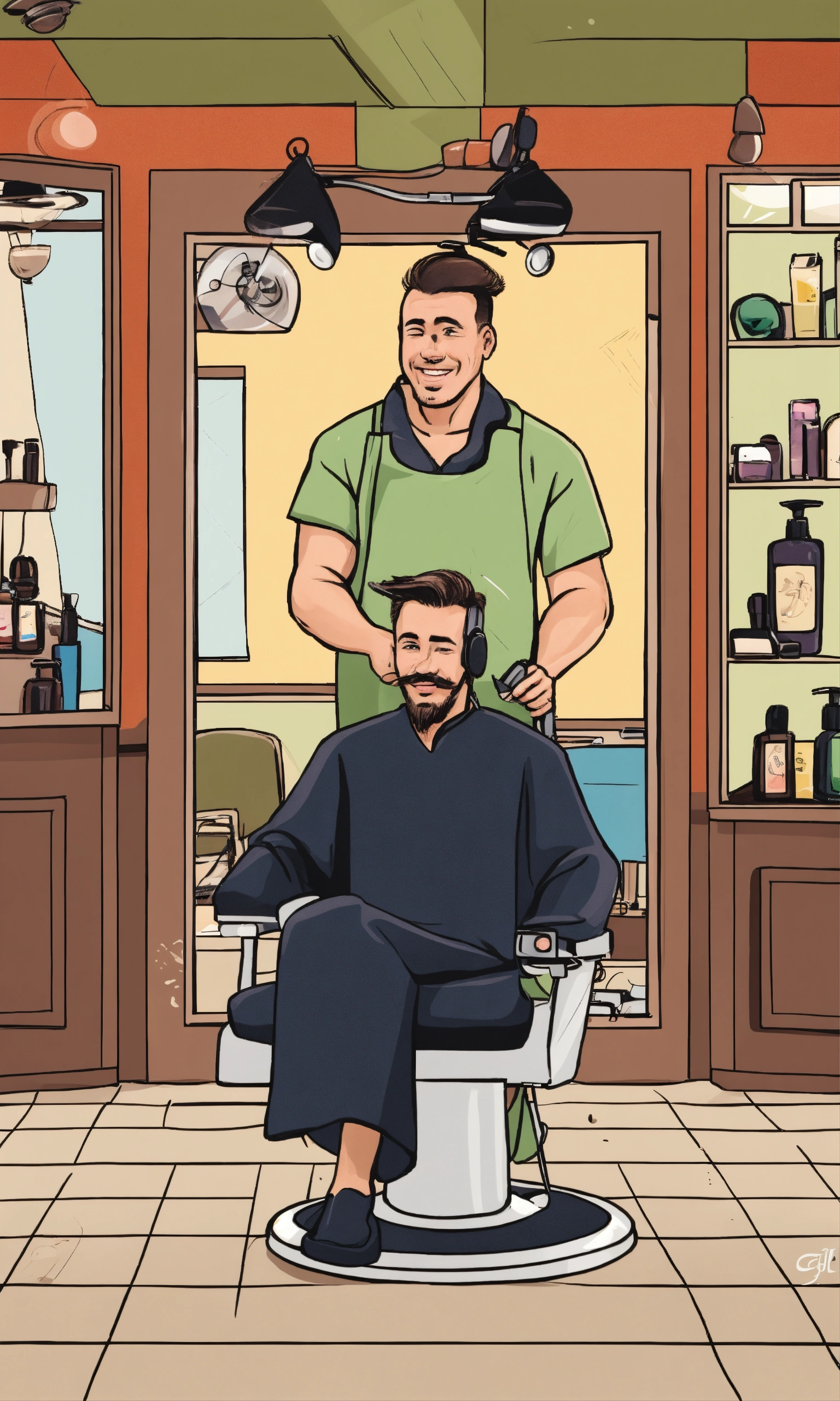 Lexica - A man in a hair salon hair cutting, cartoon