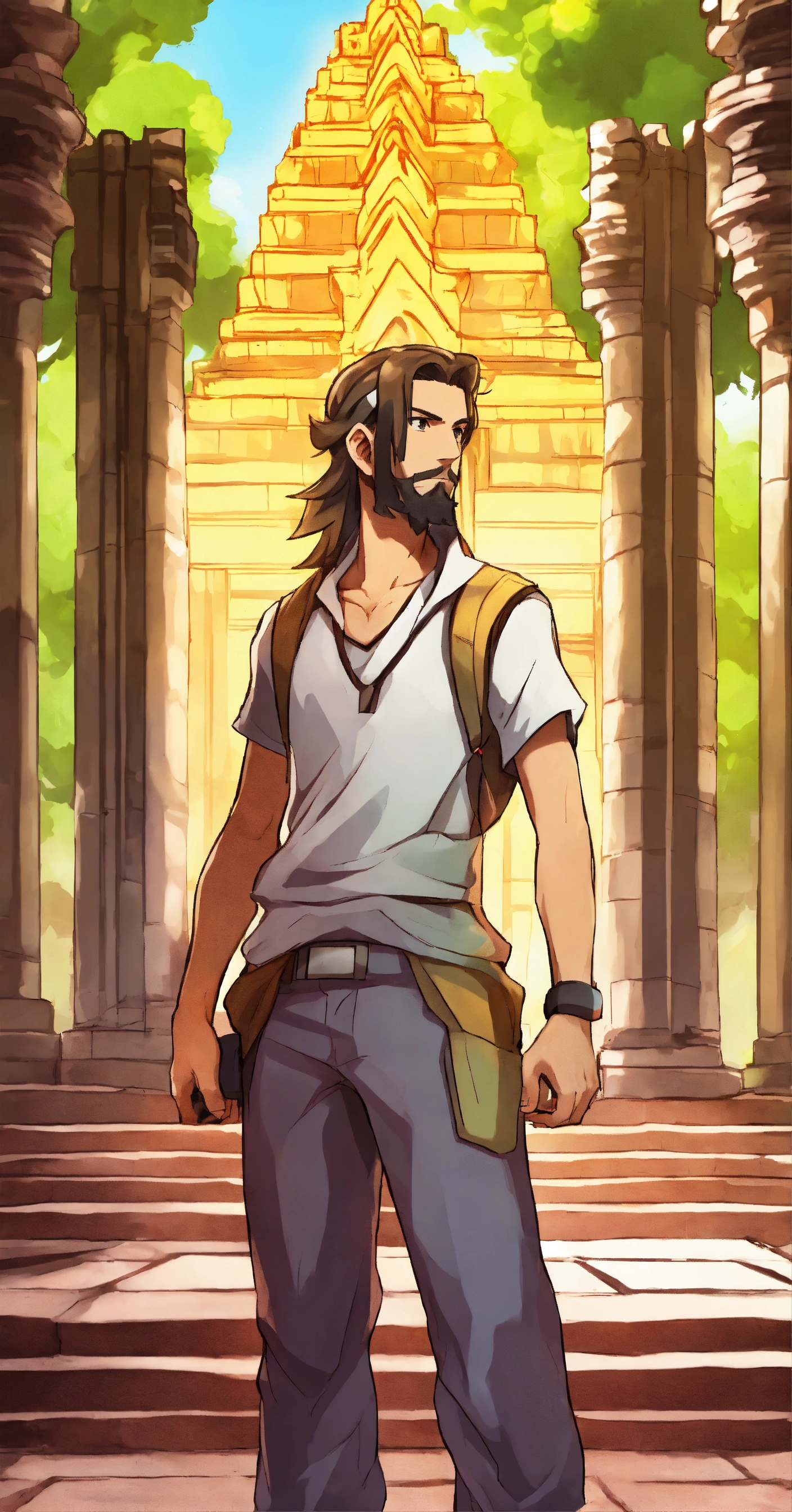 Lexica - A Pokemon trainer guy 30 years old with long hair and short ...