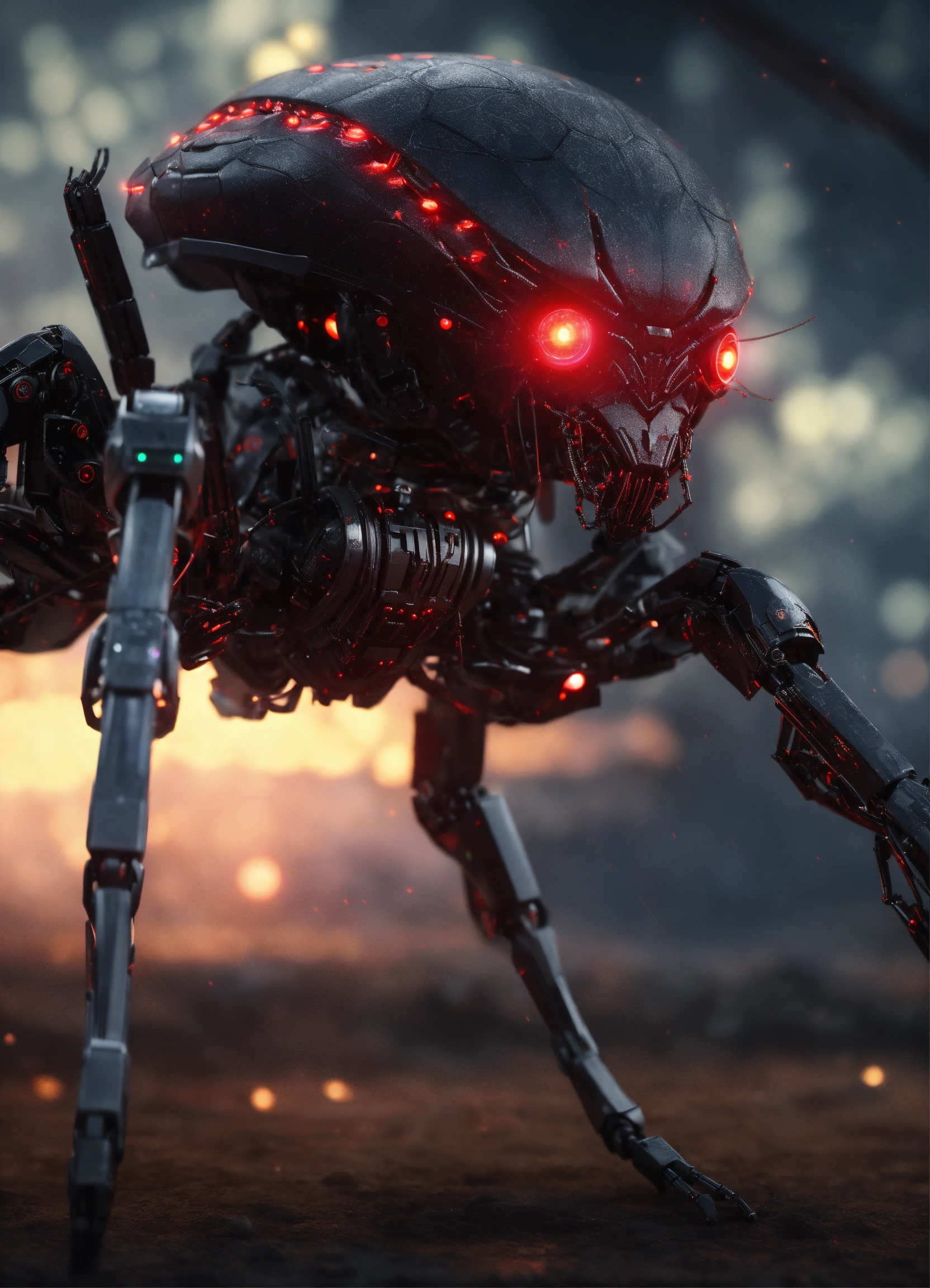 Lexica - Black armored robotic spider with humanoid upper body, red ...