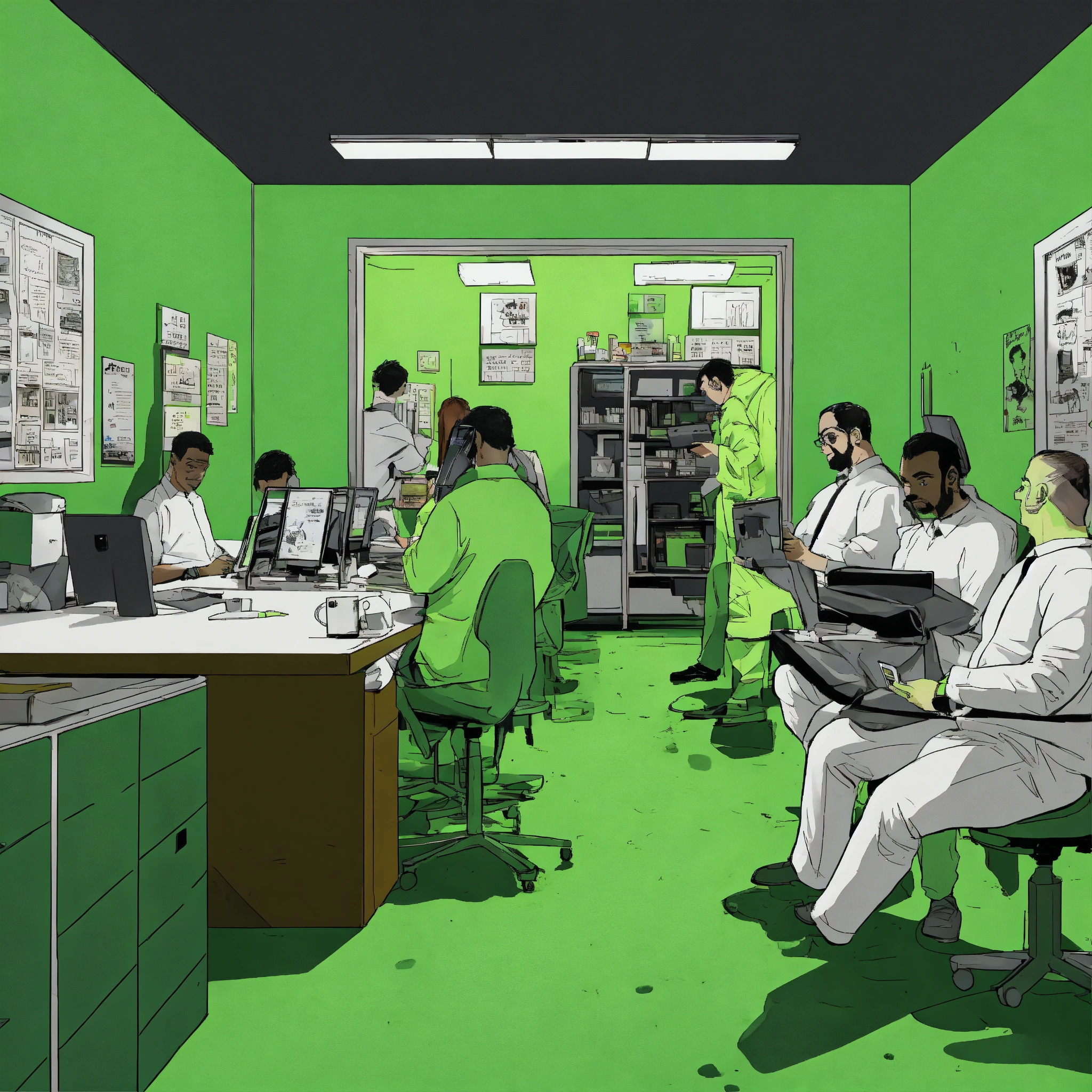 Lexica - Develop a comic cartoon poster of an office break room where ...