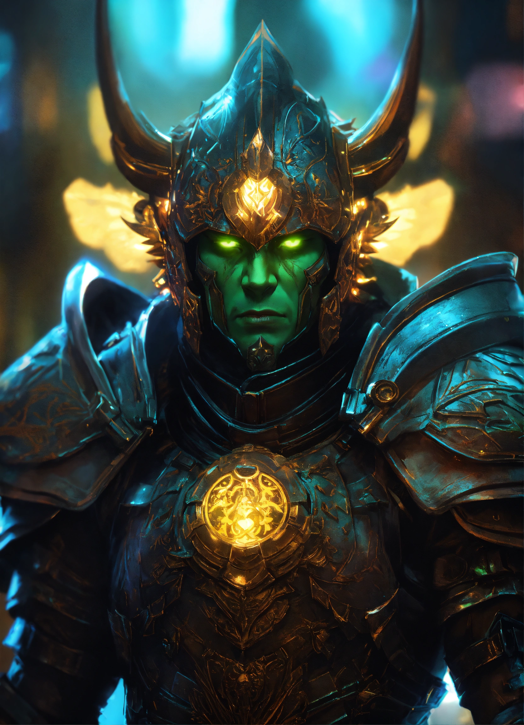 Lexica - A close up of an orc wearing a helmet with an ethereal glow ...