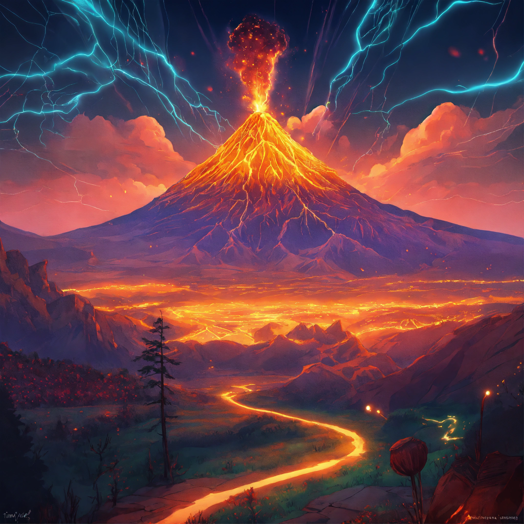 Lexica - Image. illustrate a volcano with lightning coming out of it ...