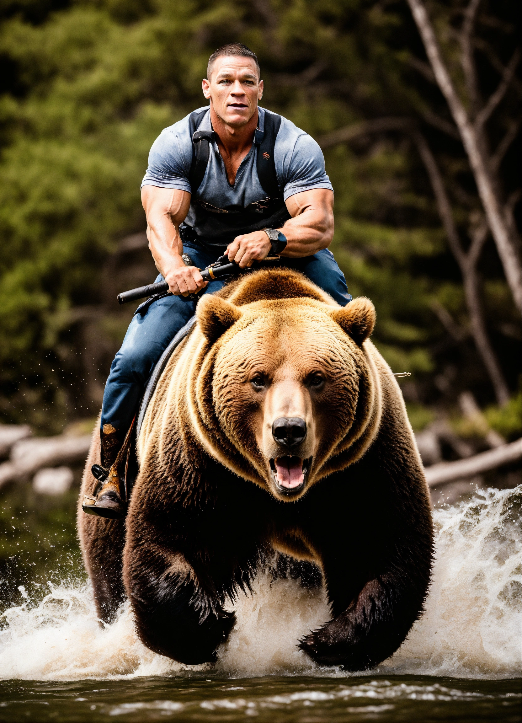 Lexica - John Cena riding a grizzly bear, best quality, real picture ...
