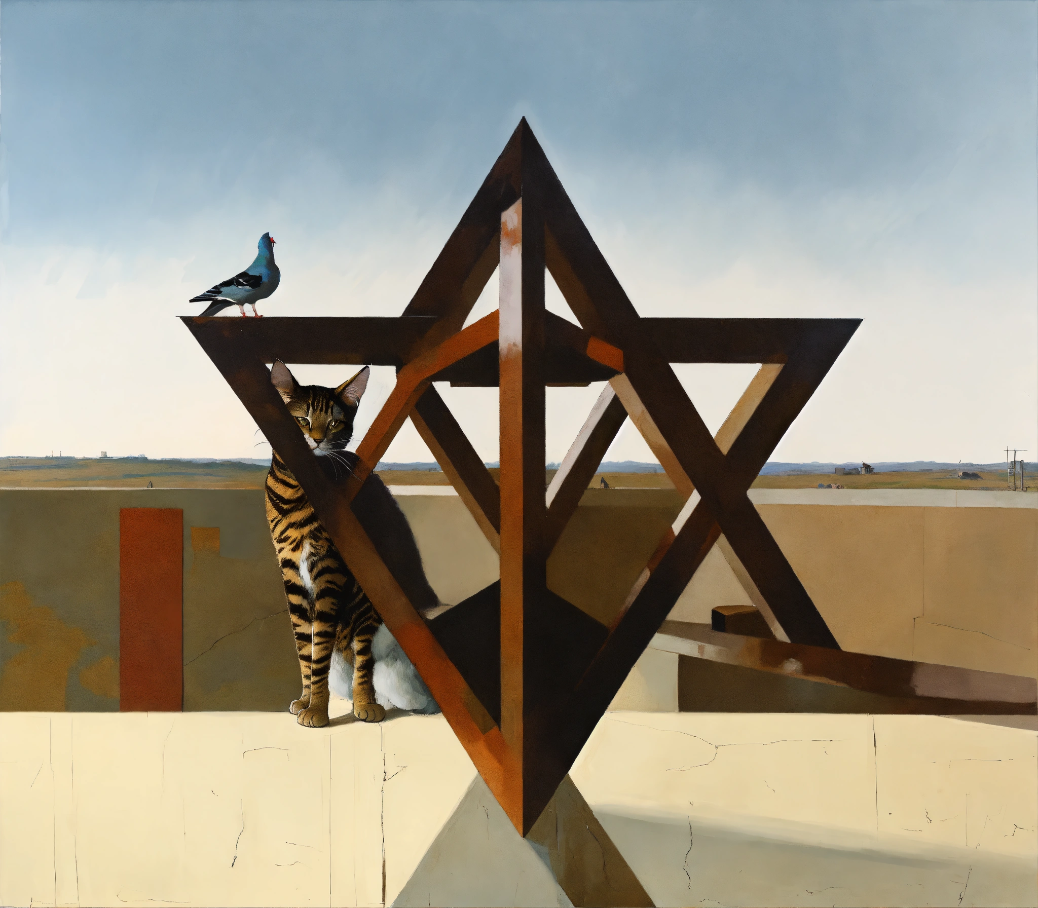 Lexica - A cat and a huge pigeon standing side by side on a tomb of ...