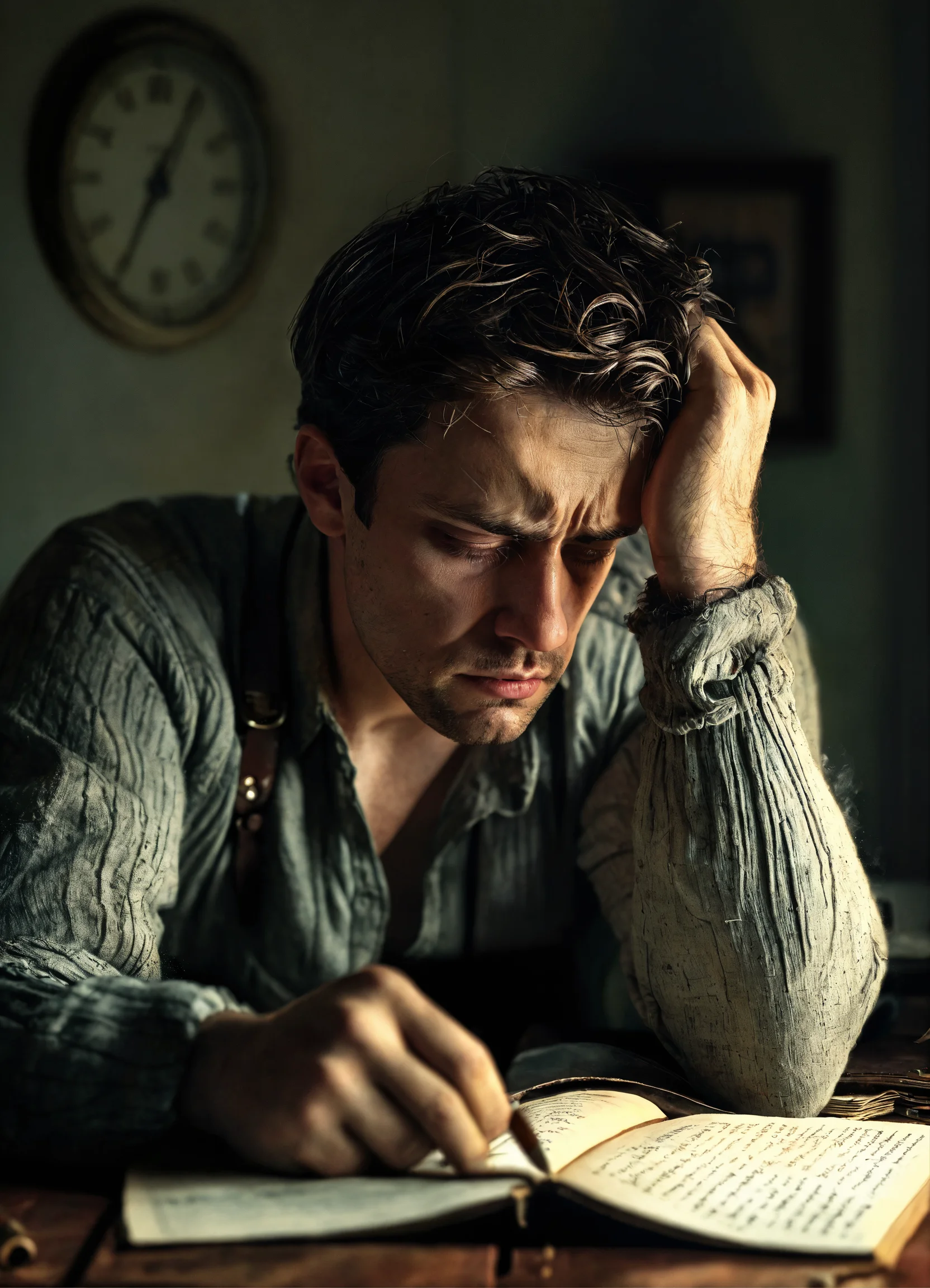 Lexica - A frustrated male writer with depression, beautiful photoreal ...