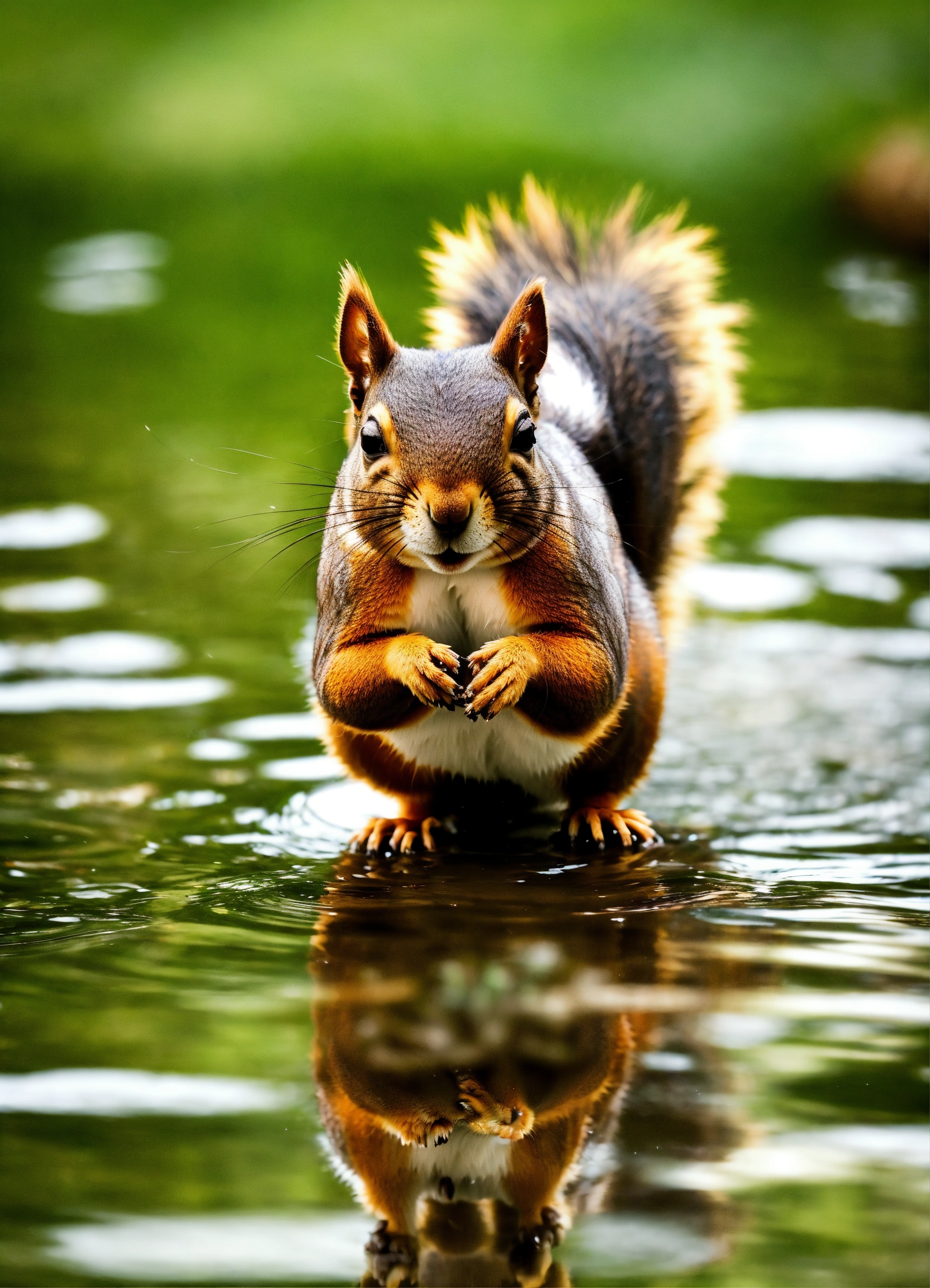 Lexica - Squirrel walking on water lay down photo nikon