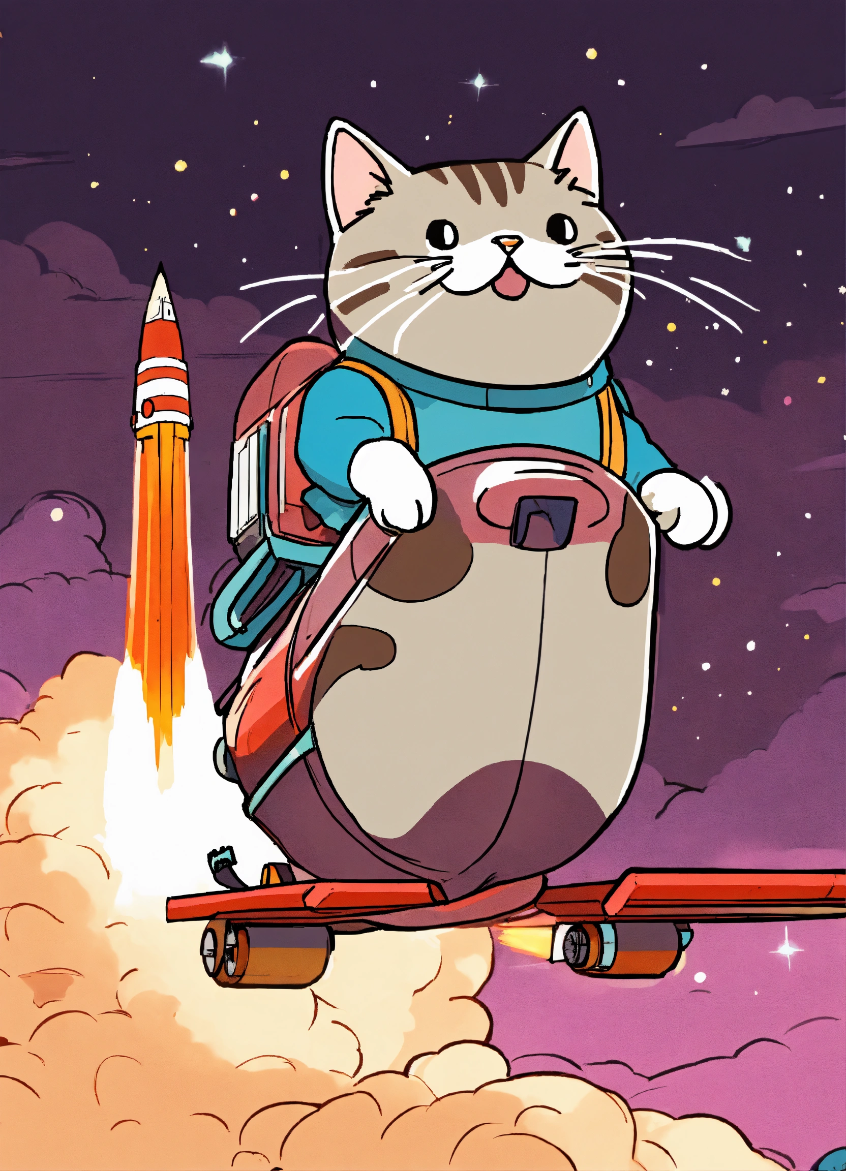 Lexica - A meme-like image of Excited Cat riding a powered rocket, art ...