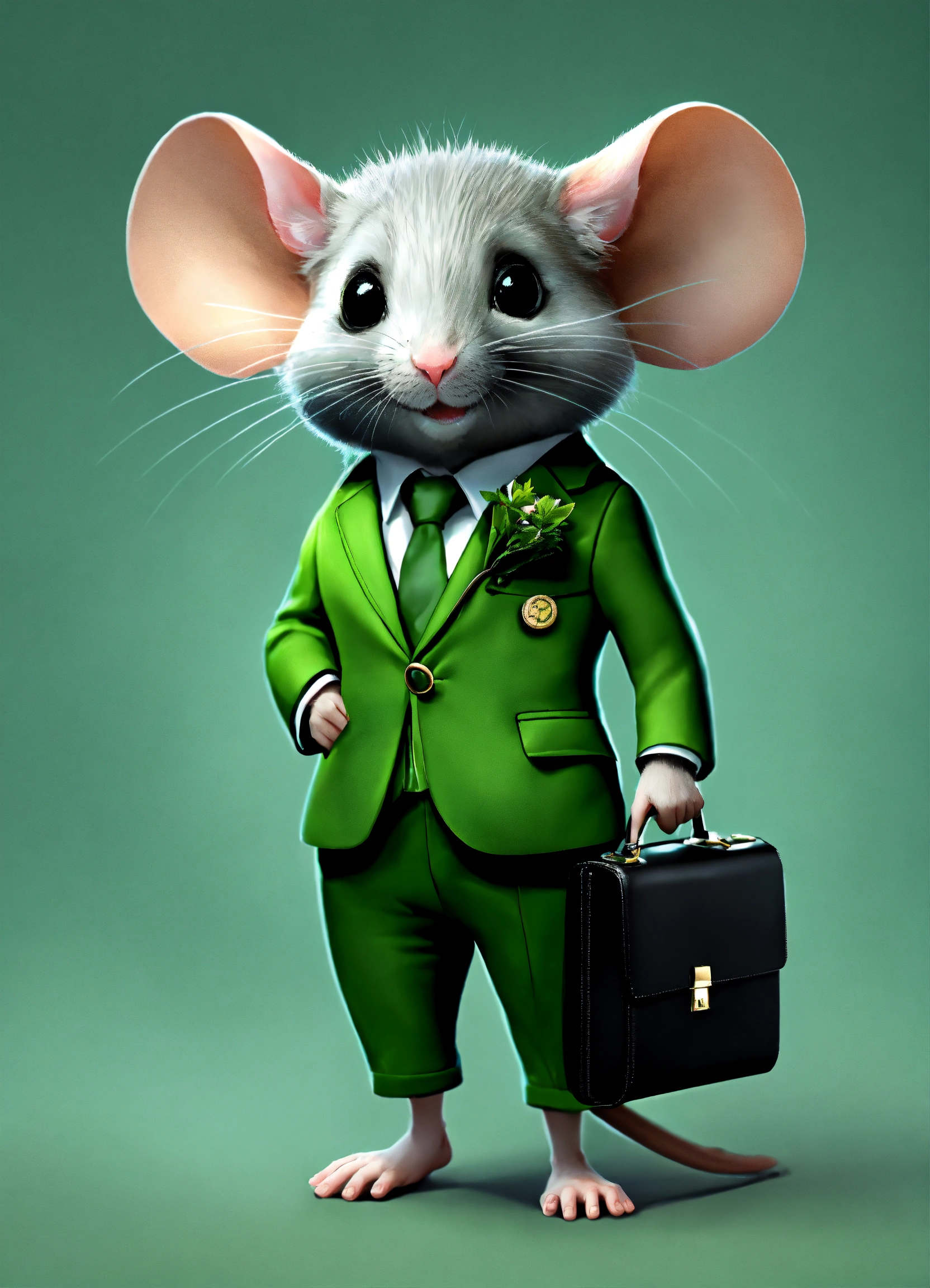 Lexica - Cuttest realistic rich mouse wearing a green suit and a black ...