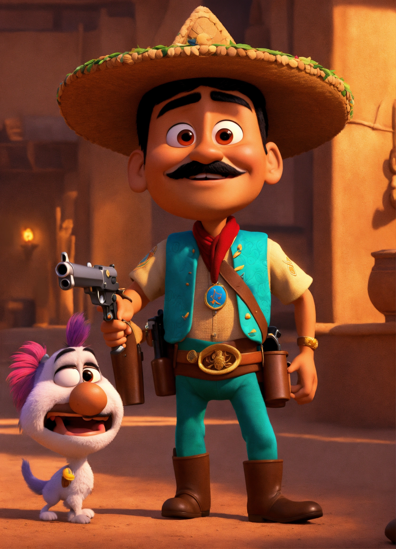 Lexica - Pixar animation of Hernan cortez with a gun, meeting moctezuma ...