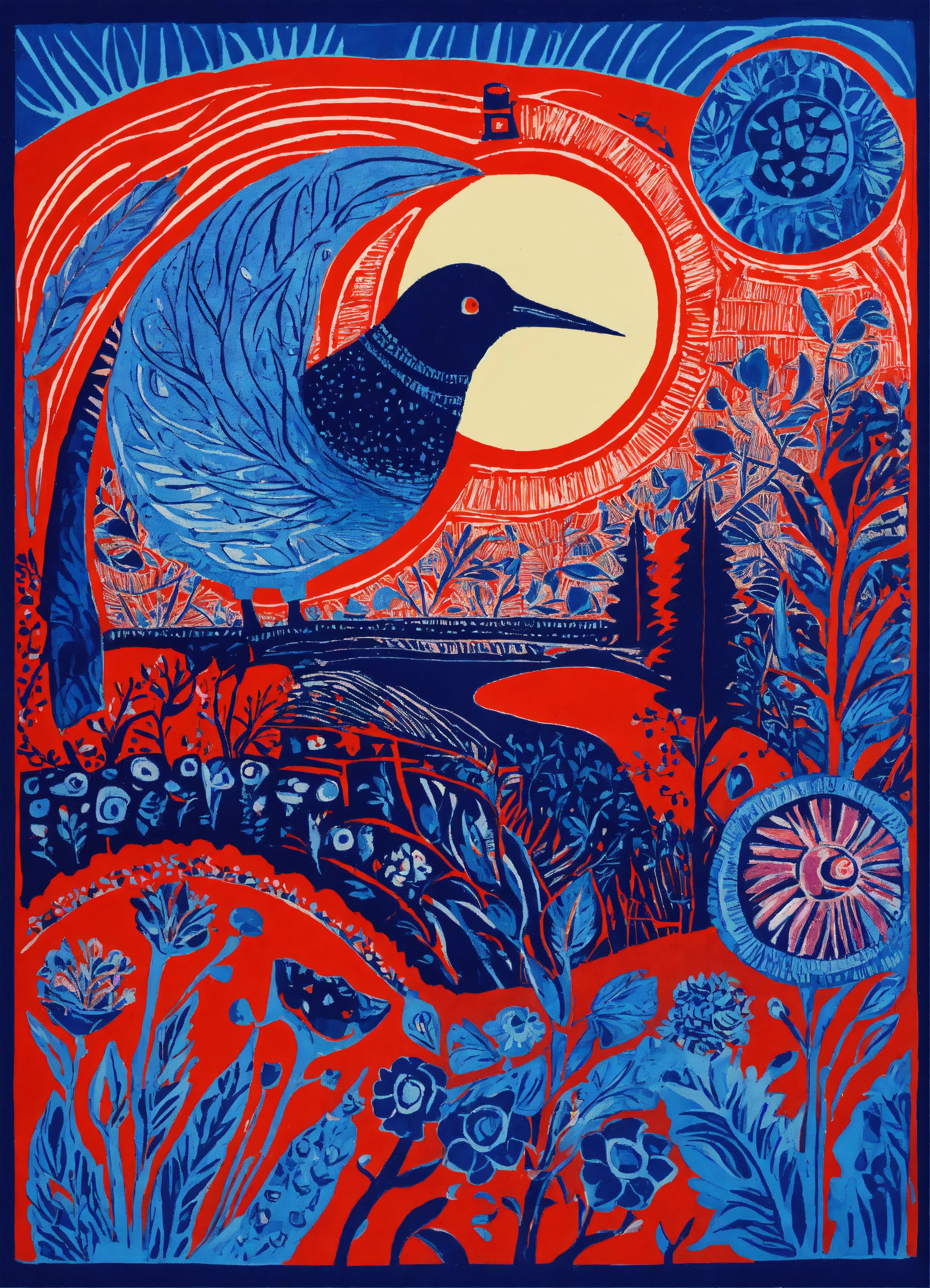 Lexica - Linocut, folk art style inspired by marc chagall