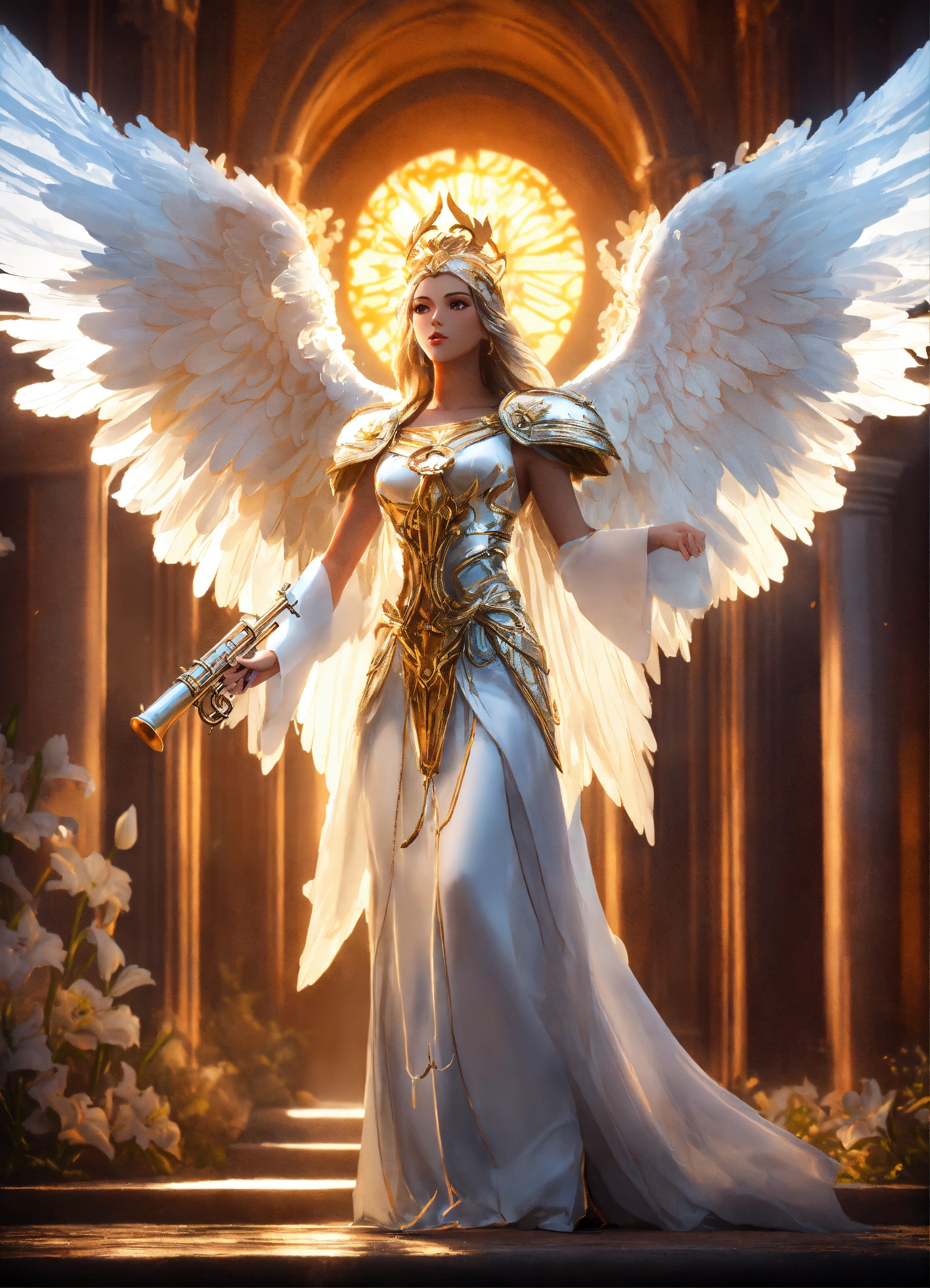 Lexica - Create a beautiful archangel gabriel with white wings, a lily ...
