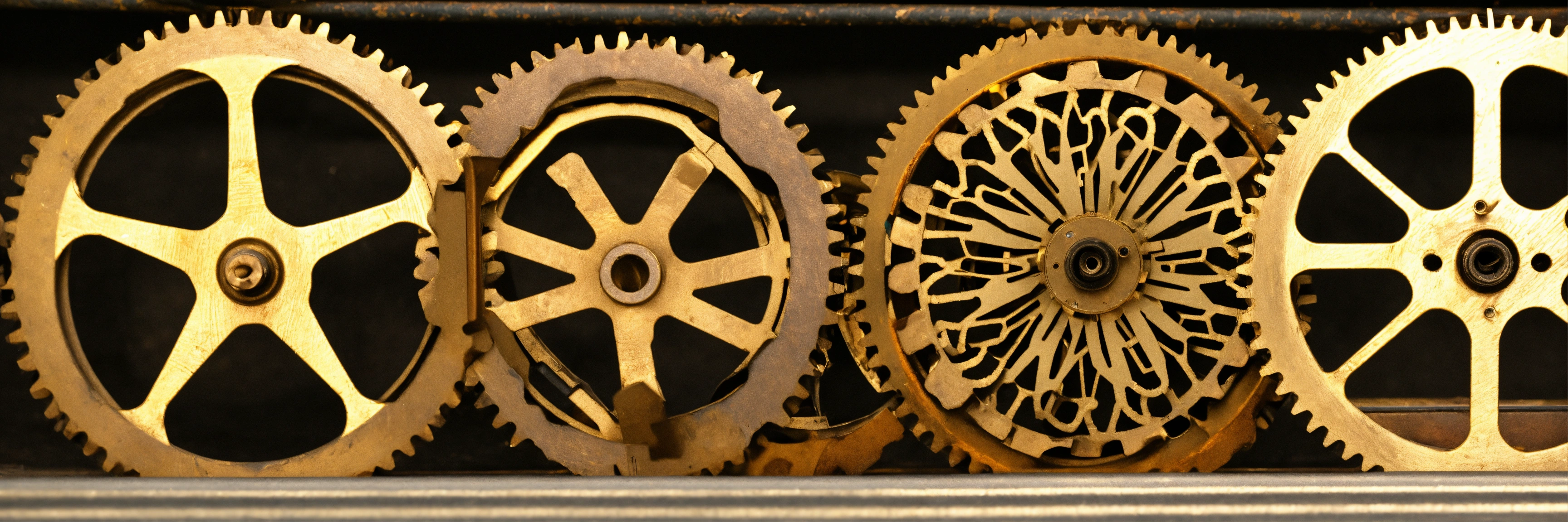 Lexica - 5 plain gear wheels entwined in a rotating mechanism plain ...