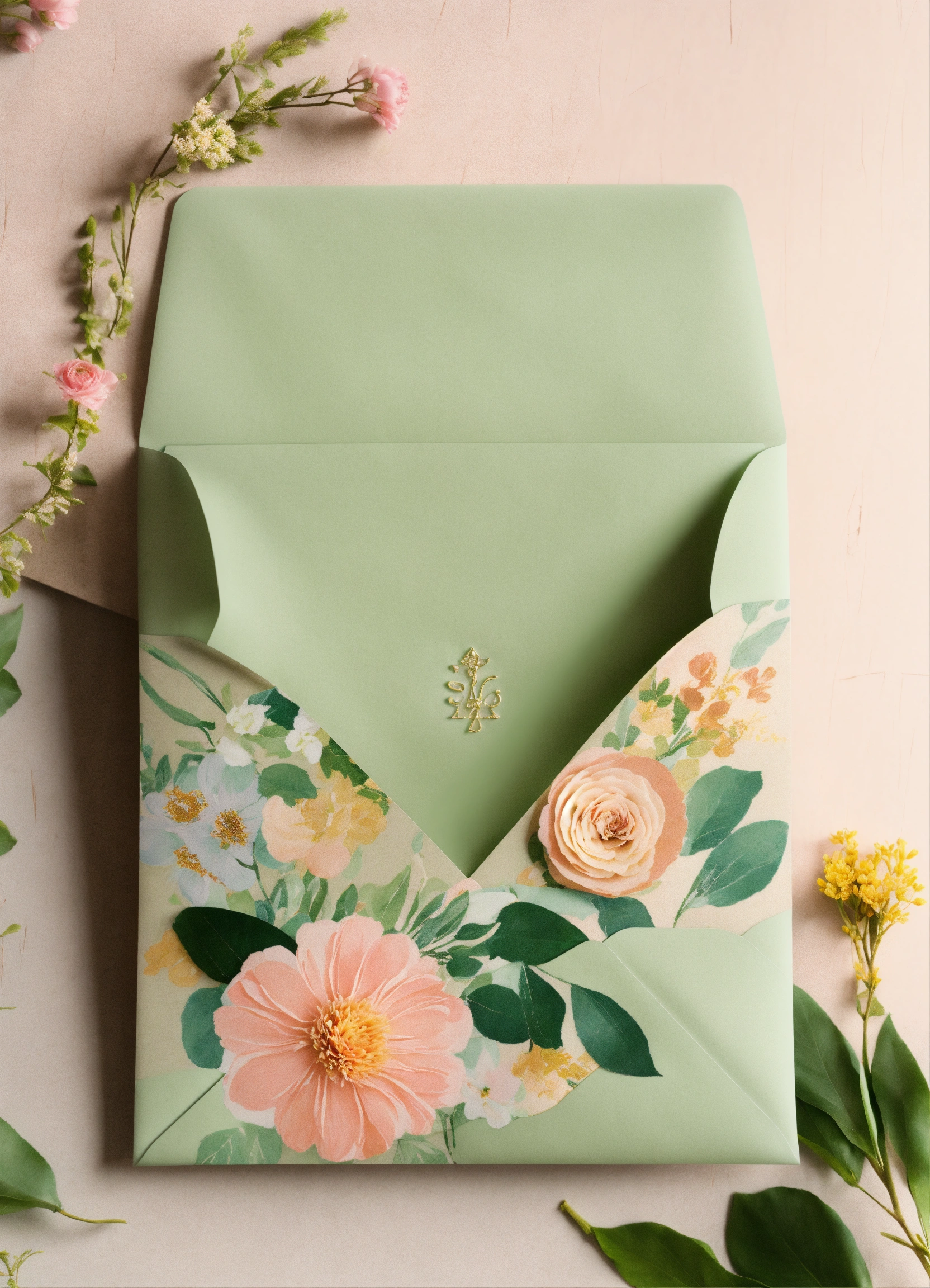 Lexica - Invitation envelope opened with floral and leaf decoration ...