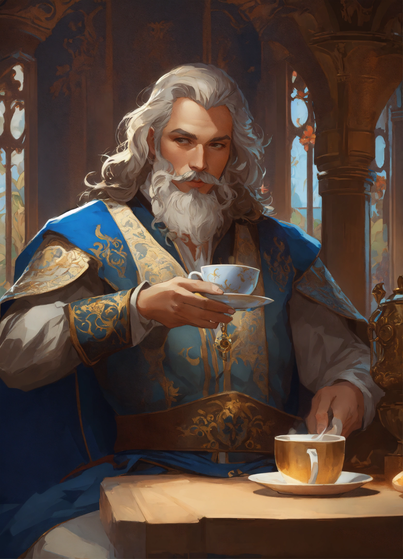 Lexica - Noble baron Medieval in his house drinking tea, art by artgerm ...