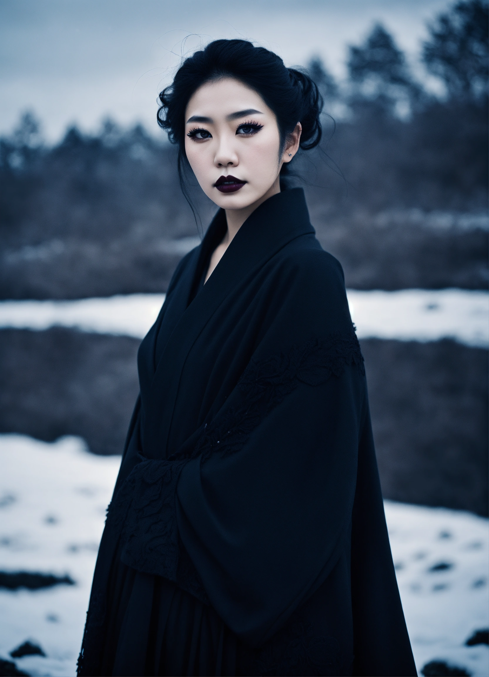 Lexica - High contrast portrait of a japanese woman, gothic beauty,pale ...