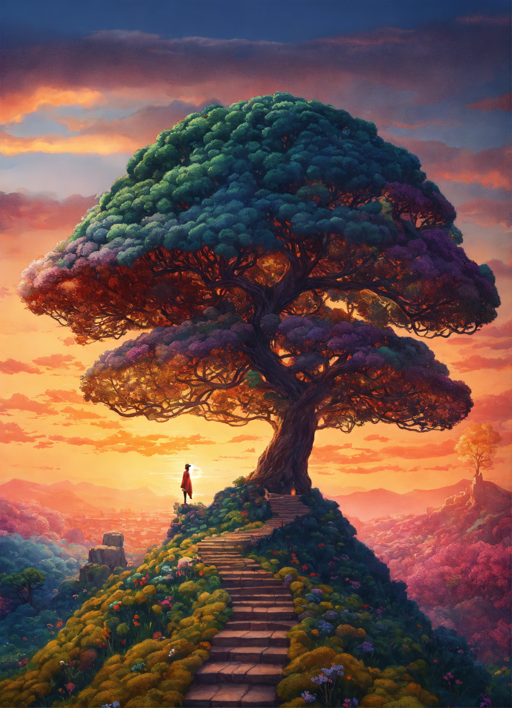 Lexica - Surreal giant tree on top of a hill, detailed, path up the ...