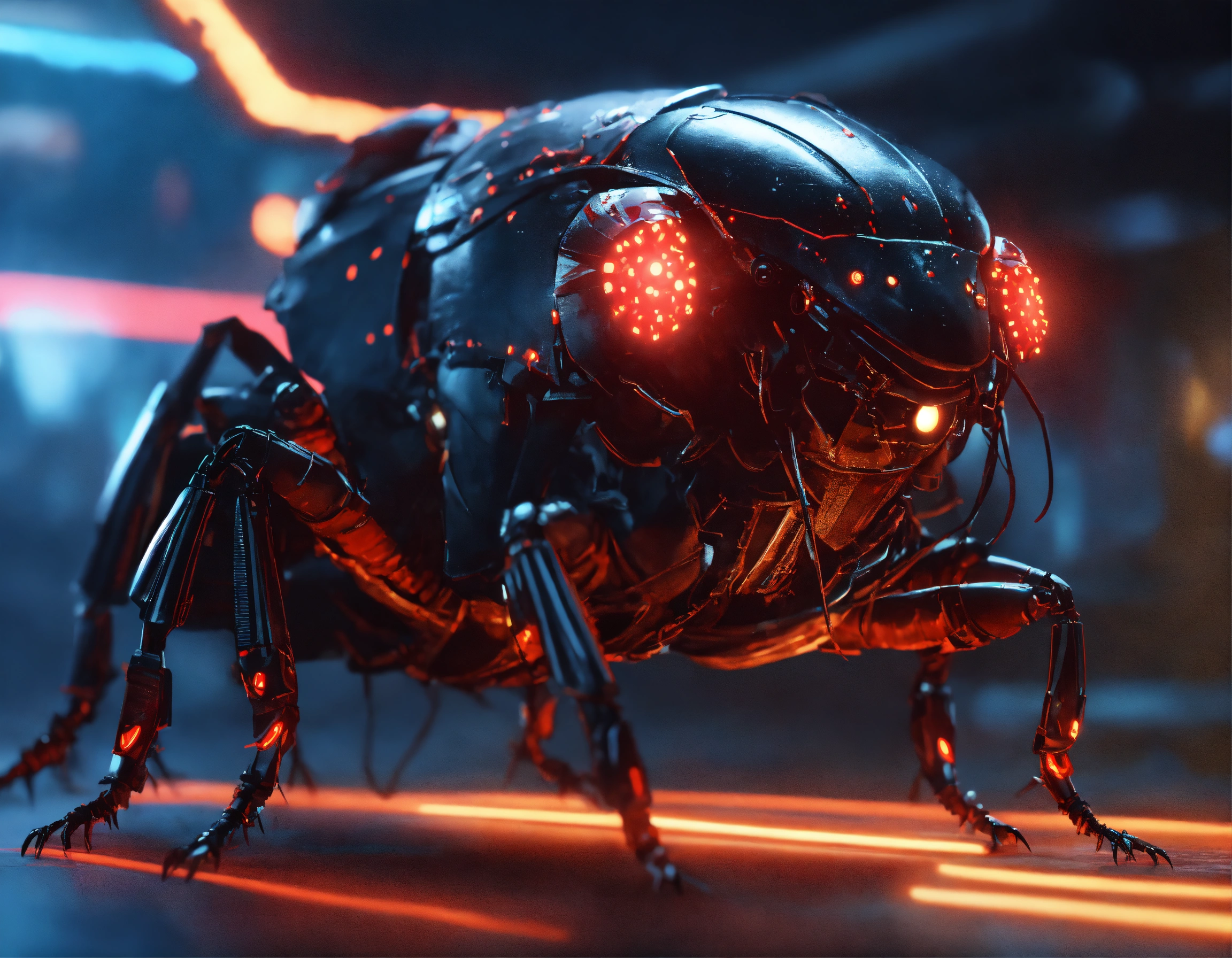 Lexica - Zoom out shot of standing black cockroach faced humanoid with ...