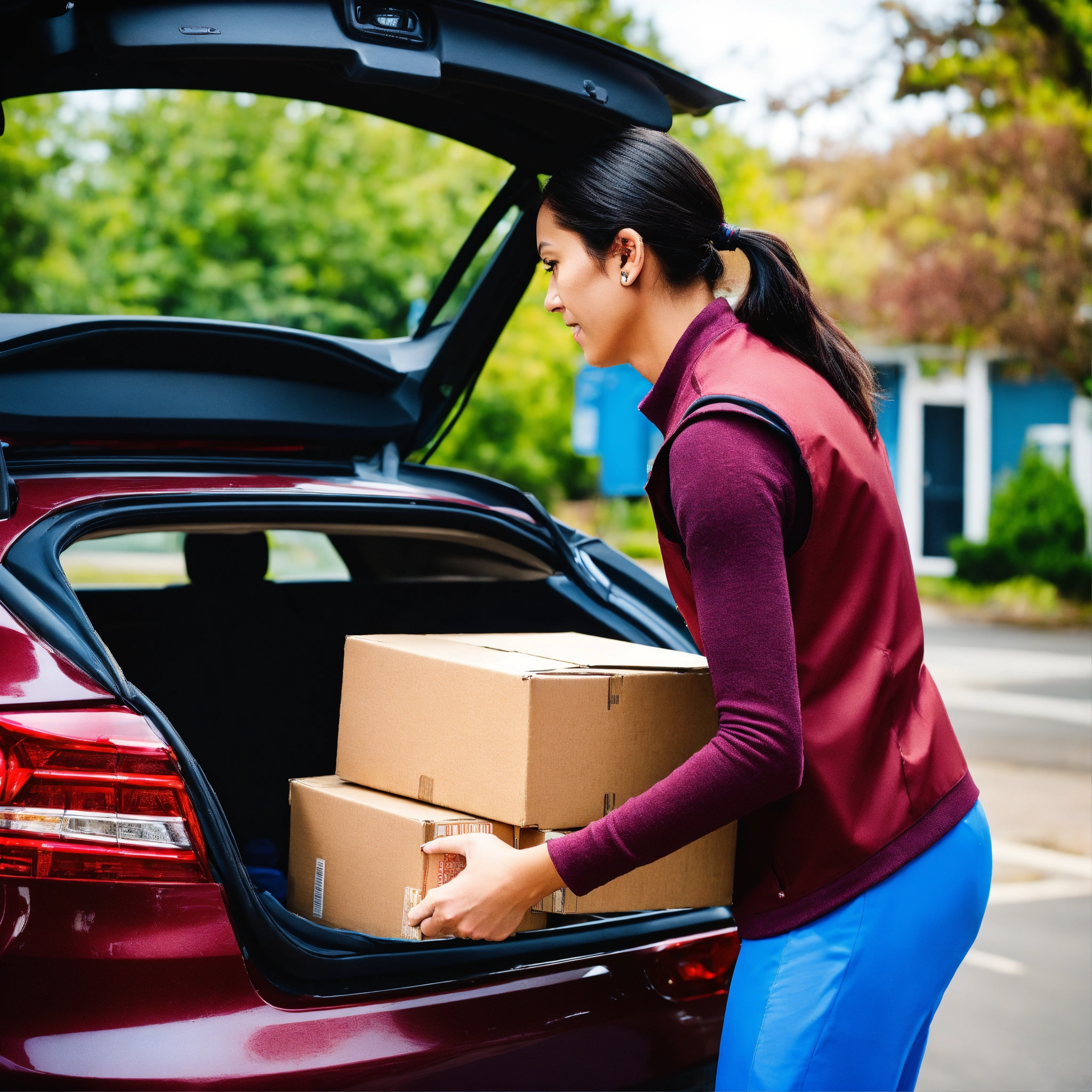 Lexica - Delivery driver wearing #01A7E1 color vest pulling 5 cardboard ...