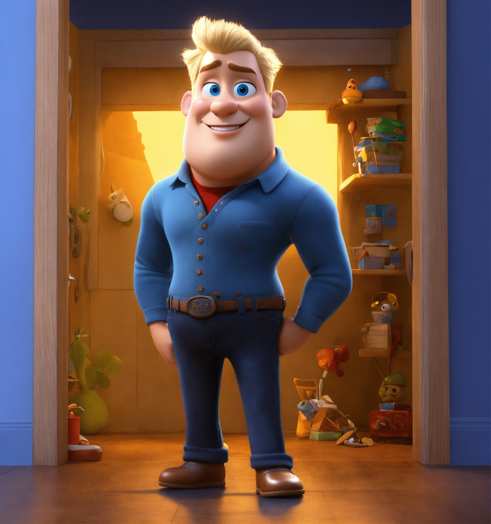 Lexica - Pixar man blonde full body blue eyes big nouse cartoon